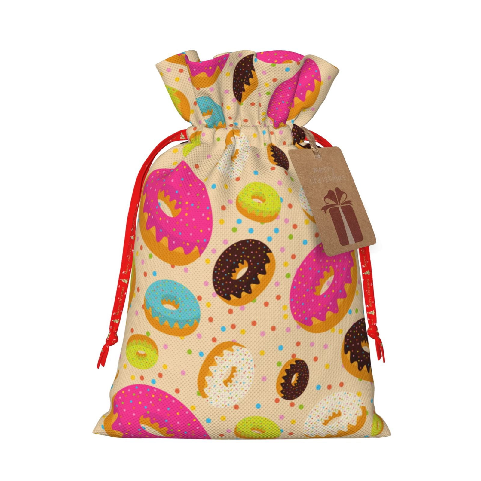 Pofeuu Donuts Print Burlap Bags with Drawstrings Drawstring Gift Bags ...