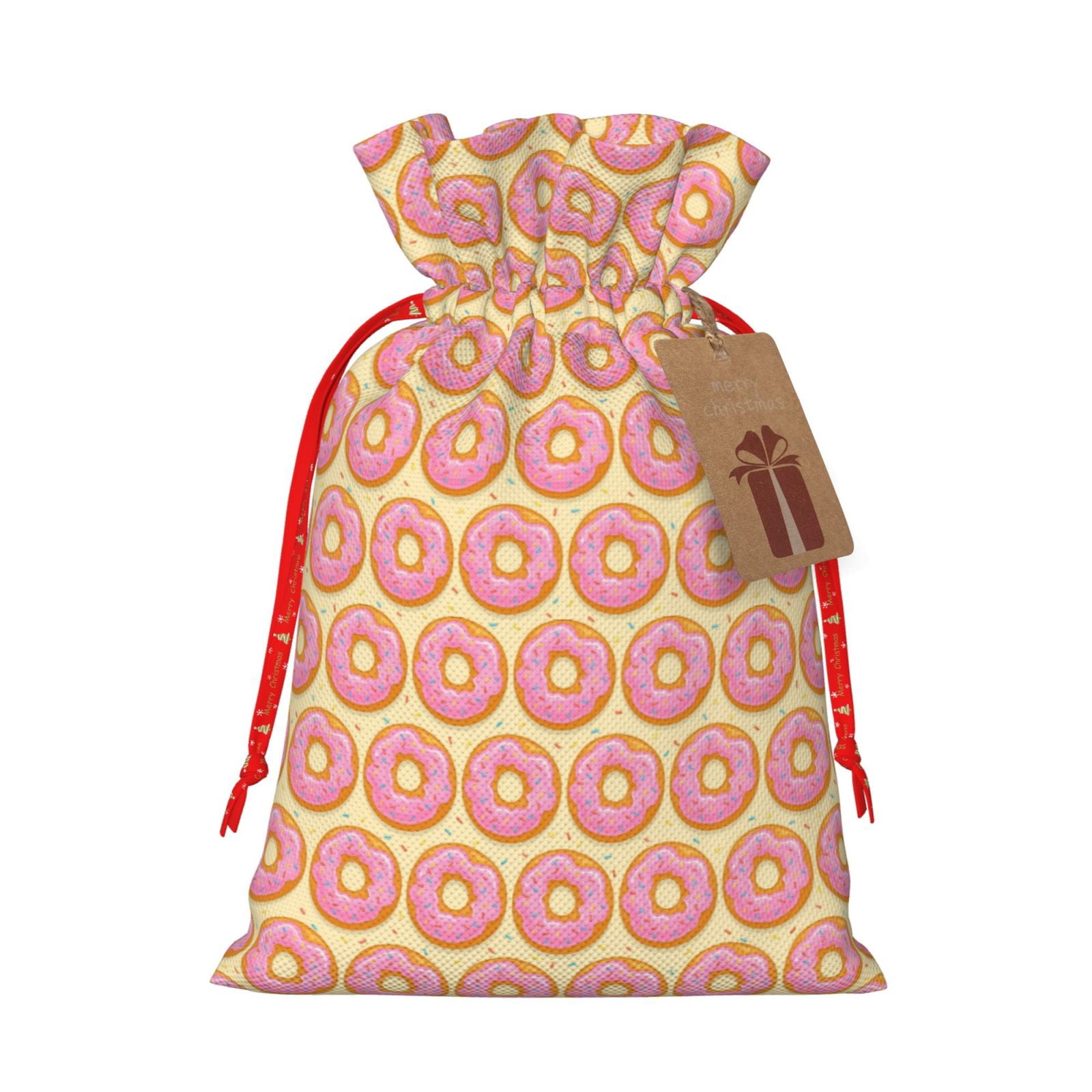 Pofeuu Donuts With Pink Glaze Print Burlap Bags with Drawstrings ...