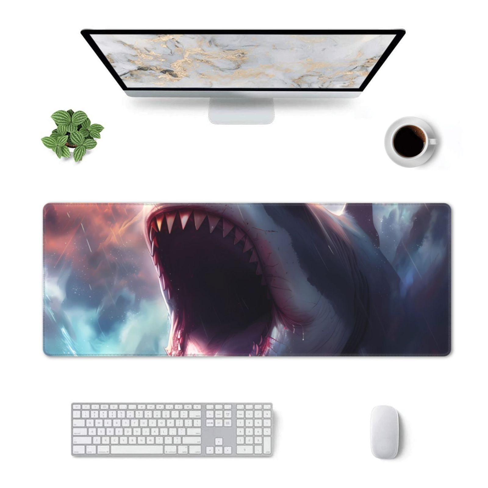 Pofeuu Dramatic Shark Attack Print Desk Mat for Keyboard and Mouse ...