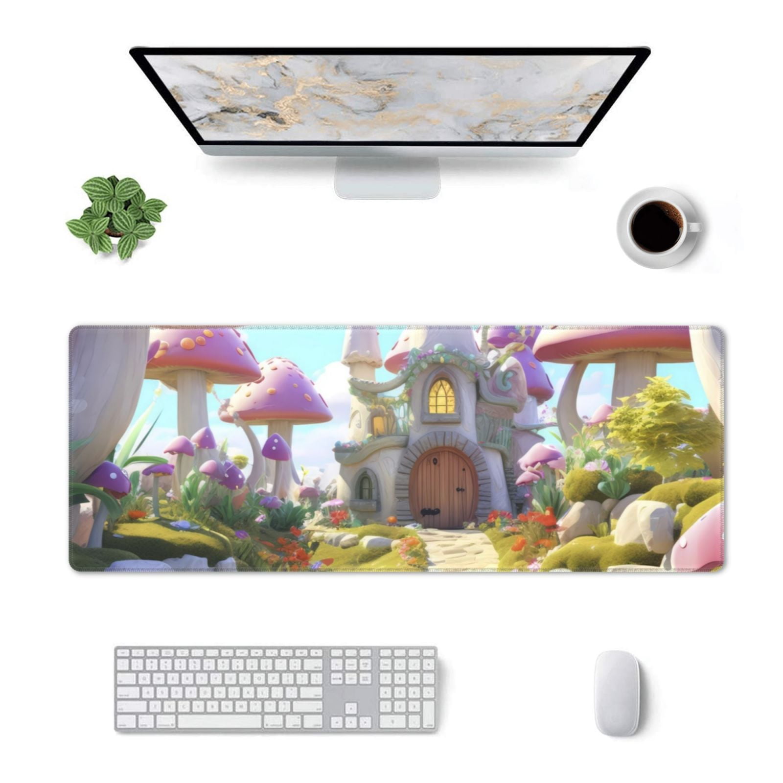 Pofeuu Dreamy Mushroom House Print Desk Mat for Keyboard and Mouse ...
