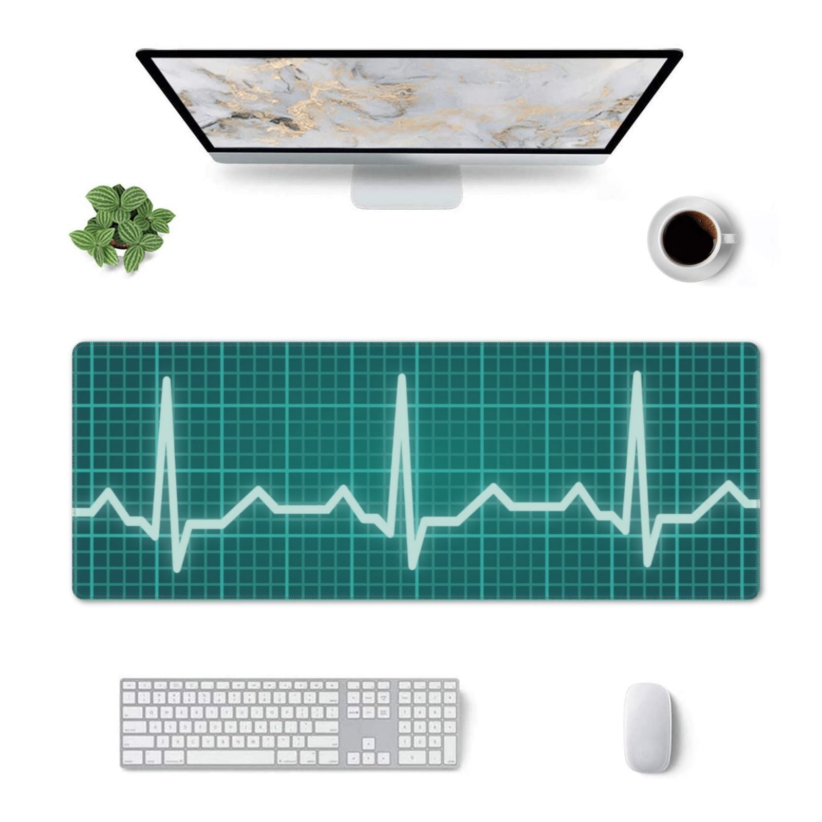 Pofeuu ECG Wave Print Desk Mat for Keyboard and Mouse，Computer Desk ...
