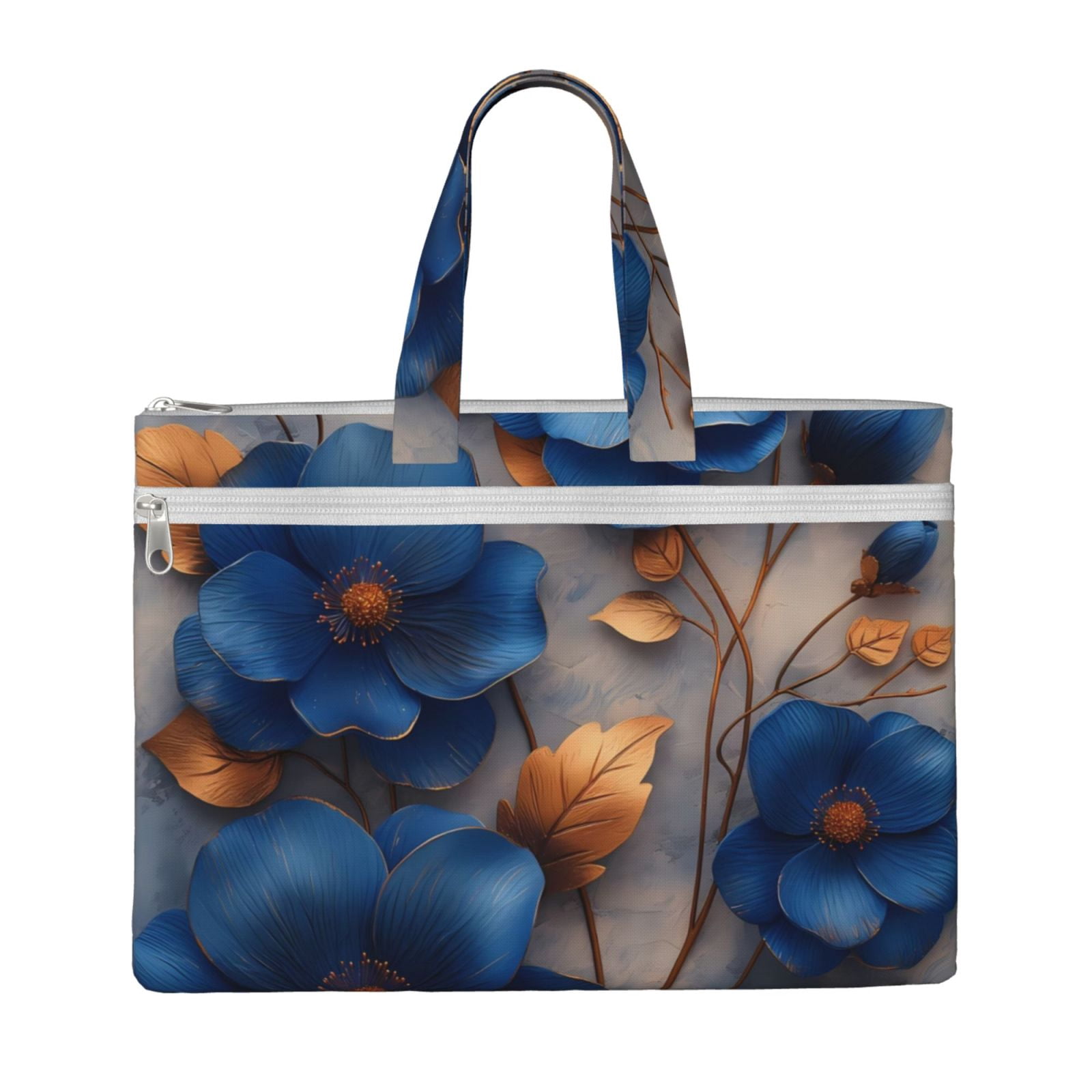 Pofeuu Elegant Blue Gold Blooms Print Laptop Bag Carrying - Computer ...