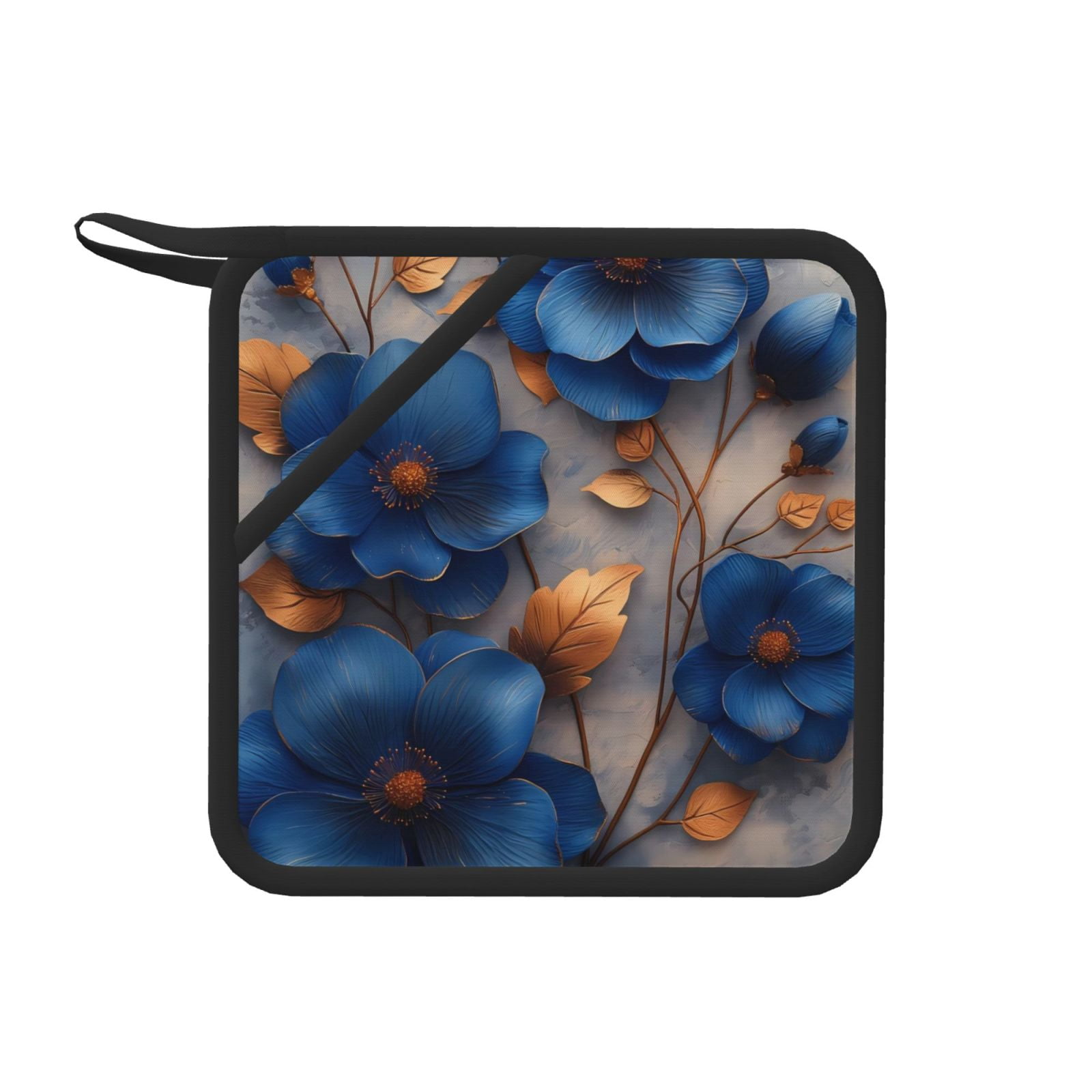 Pofeuu Elegant Blue Gold Blooms Print Silicone Trivet Mats,Silicone Hot ...