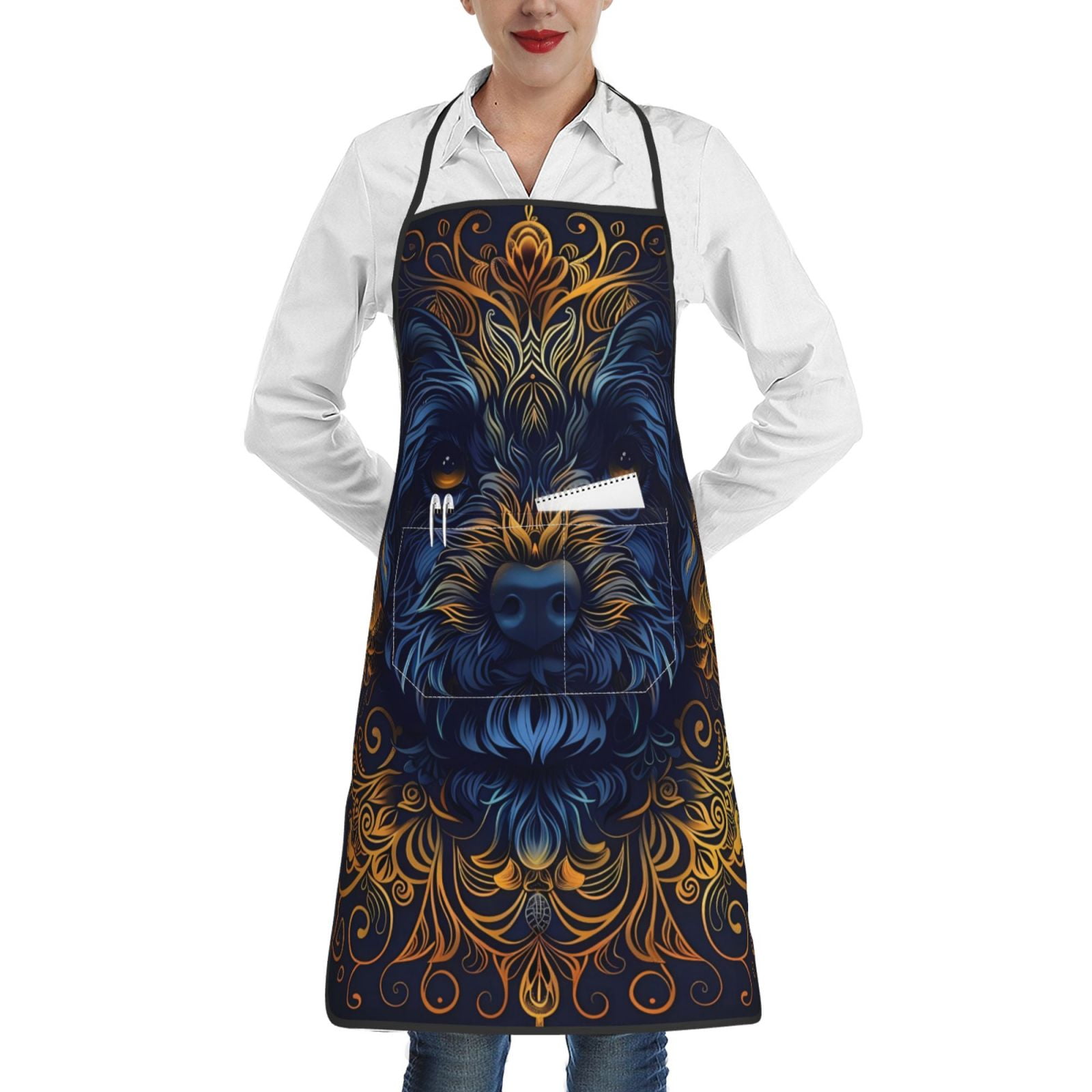 Pofeuu Elegant Dog Mandala Art Print Aprons with Pockets, Cute Aprons ...