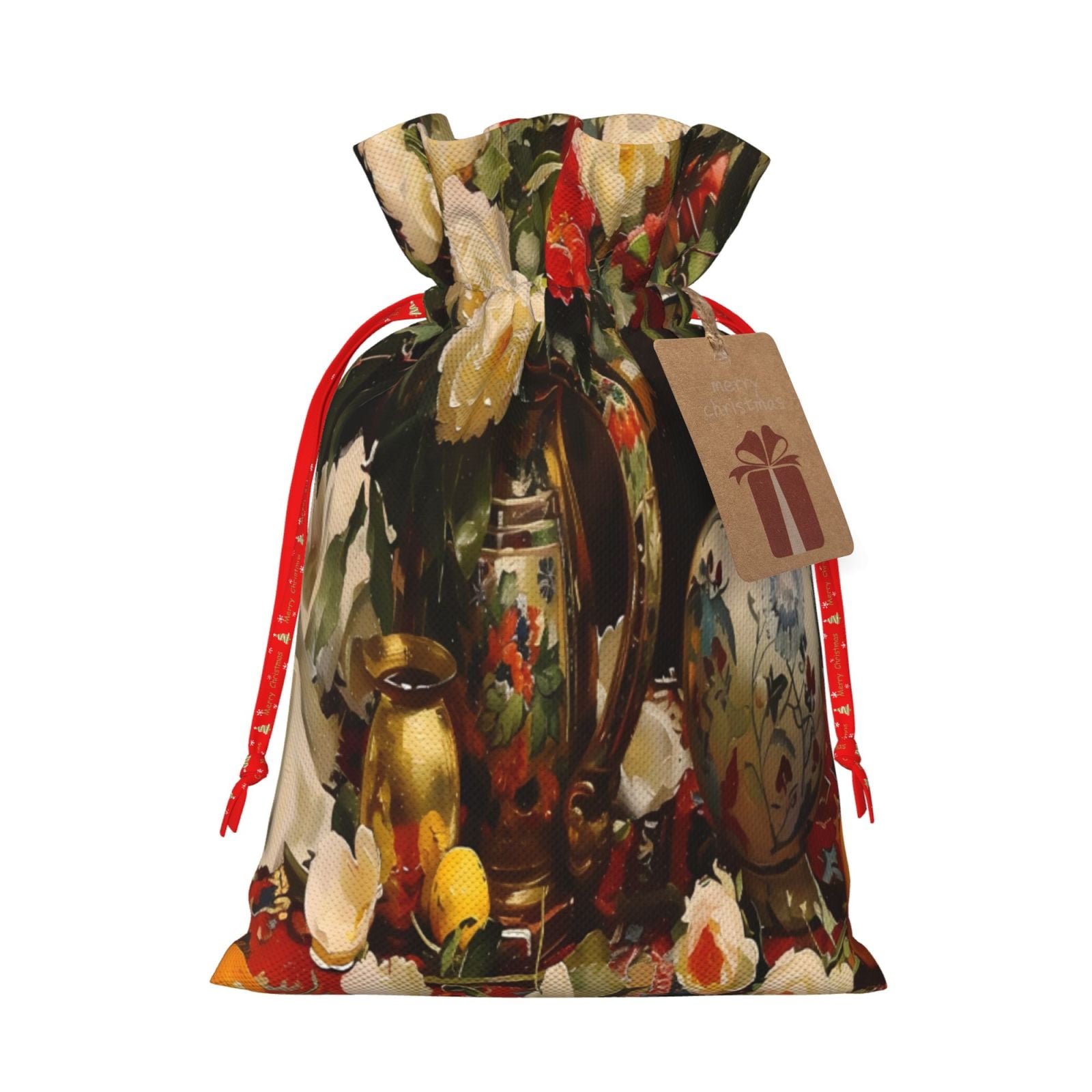 Pofeuu Elegant Still Life Roses Print Burlap Bags with Drawstrings ...