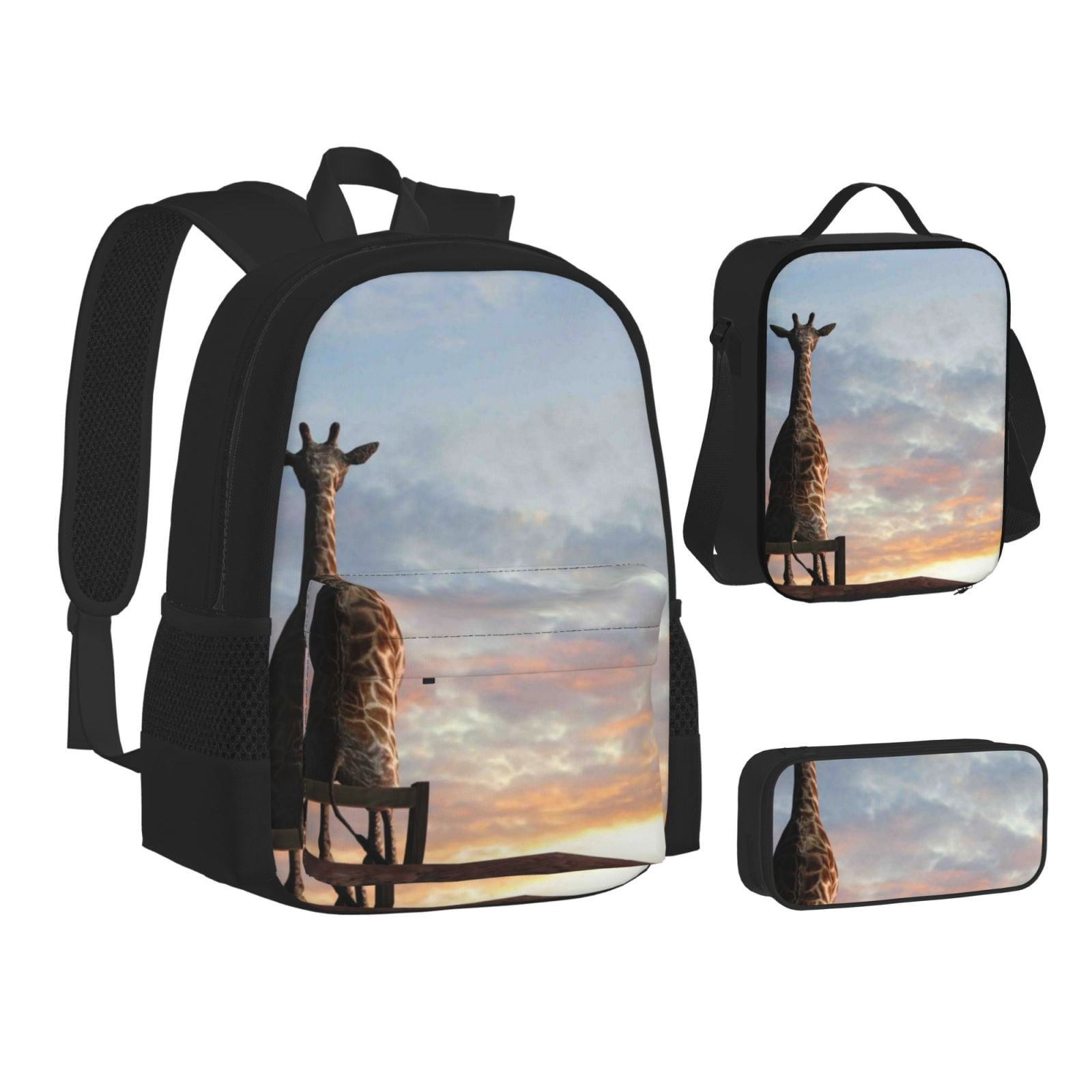 Pofeuu Elephant Giraffe Print Backpack Travel Backpacks With Lunch Bag ...