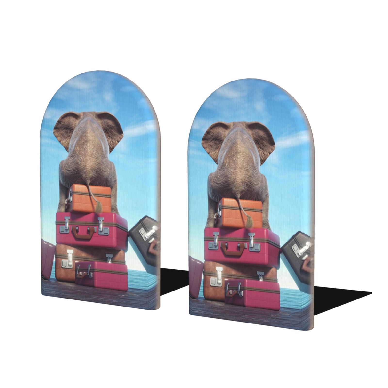 Pofeuu Elephant Sits Print Large Bookend Hold Heavy Books- Wood ...