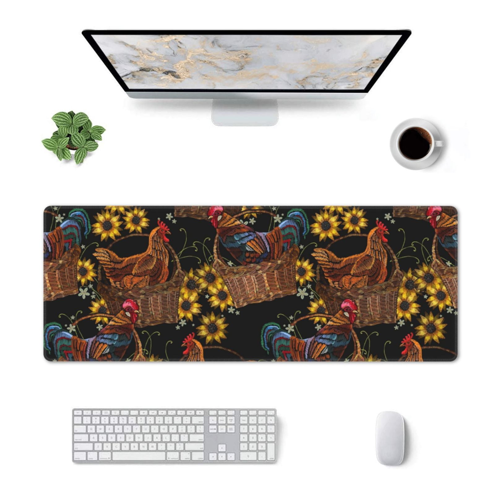 Pofeuu Embroidery Chicken Rooster And Sunflowers Print Desk Mat for ...