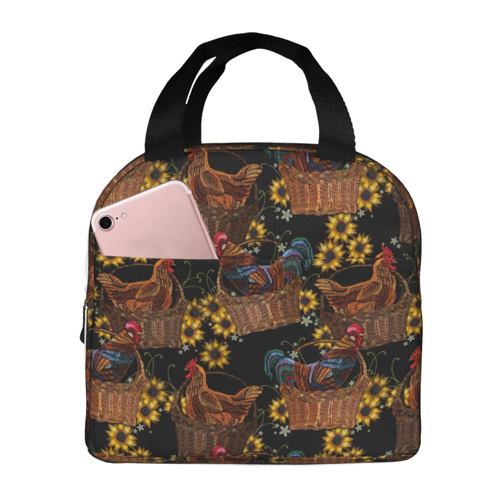 Pofeuu Embroidery Chicken Rooster And Sunflowers Print Lunch Bag Lunch ...