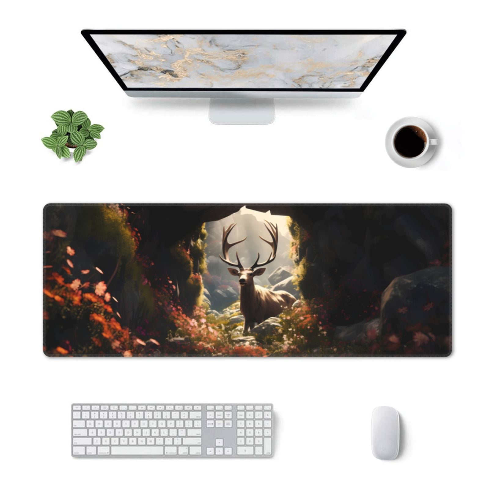 Pofeuu Enchanted Deer In Cave Print Desk Mat for Keyboard and Mouse ...