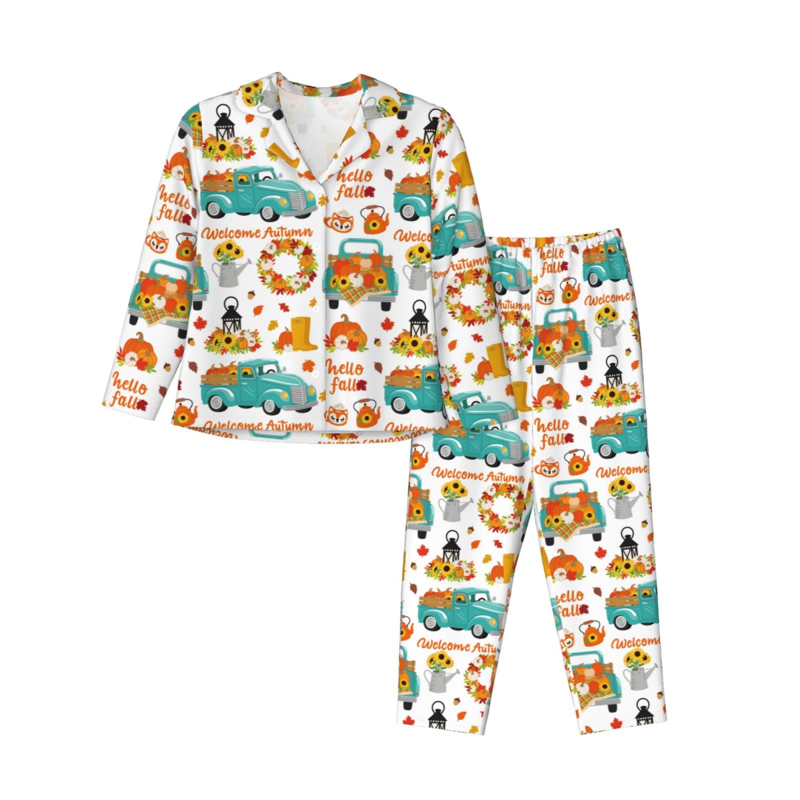 Pofeuu Fall Pumpkins And Sunflowers Print Womens Pajamas Set Long ...