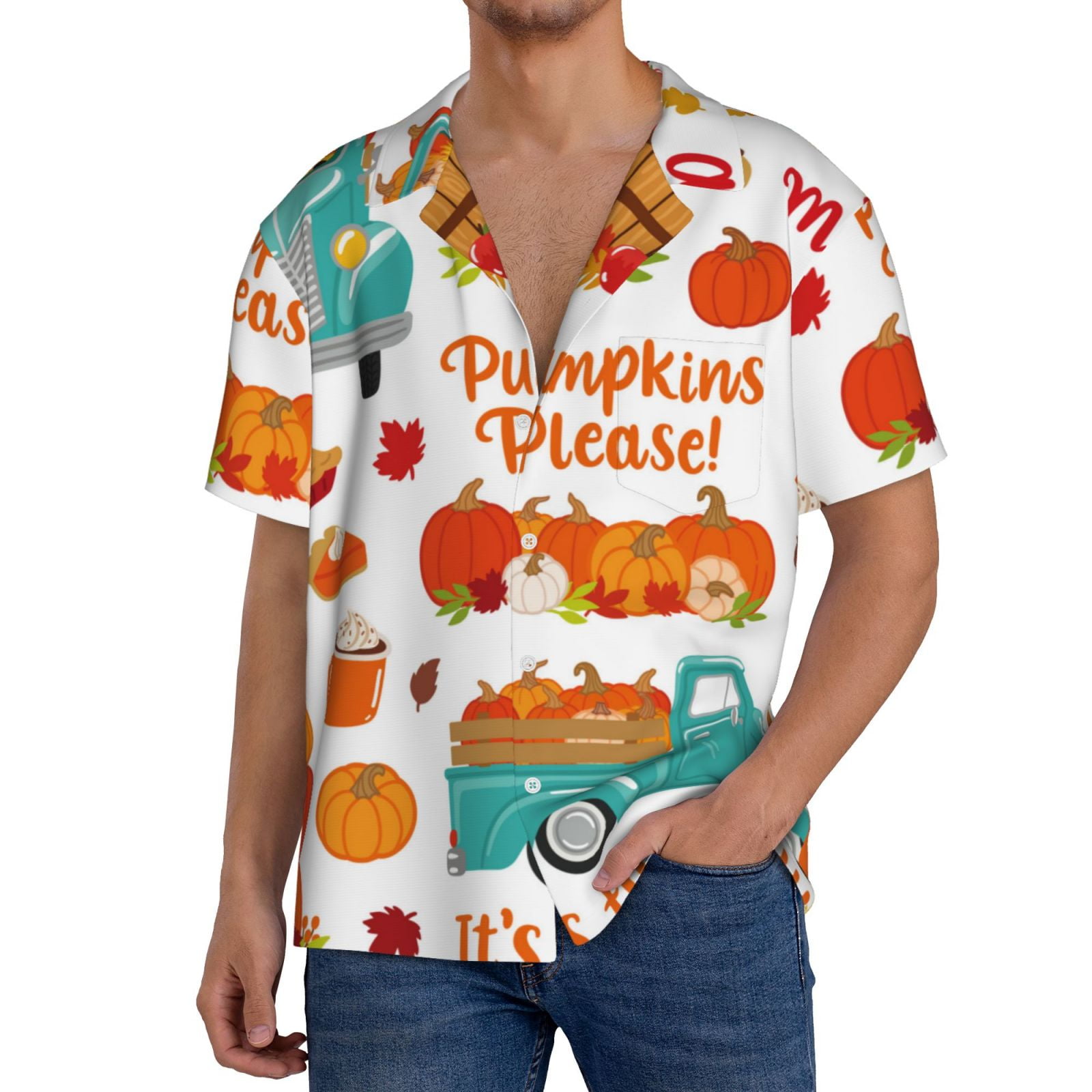 Pofeuu Fall Pumpkins Print Mens Casual Short Sleeve Shirts Beach Summer ...