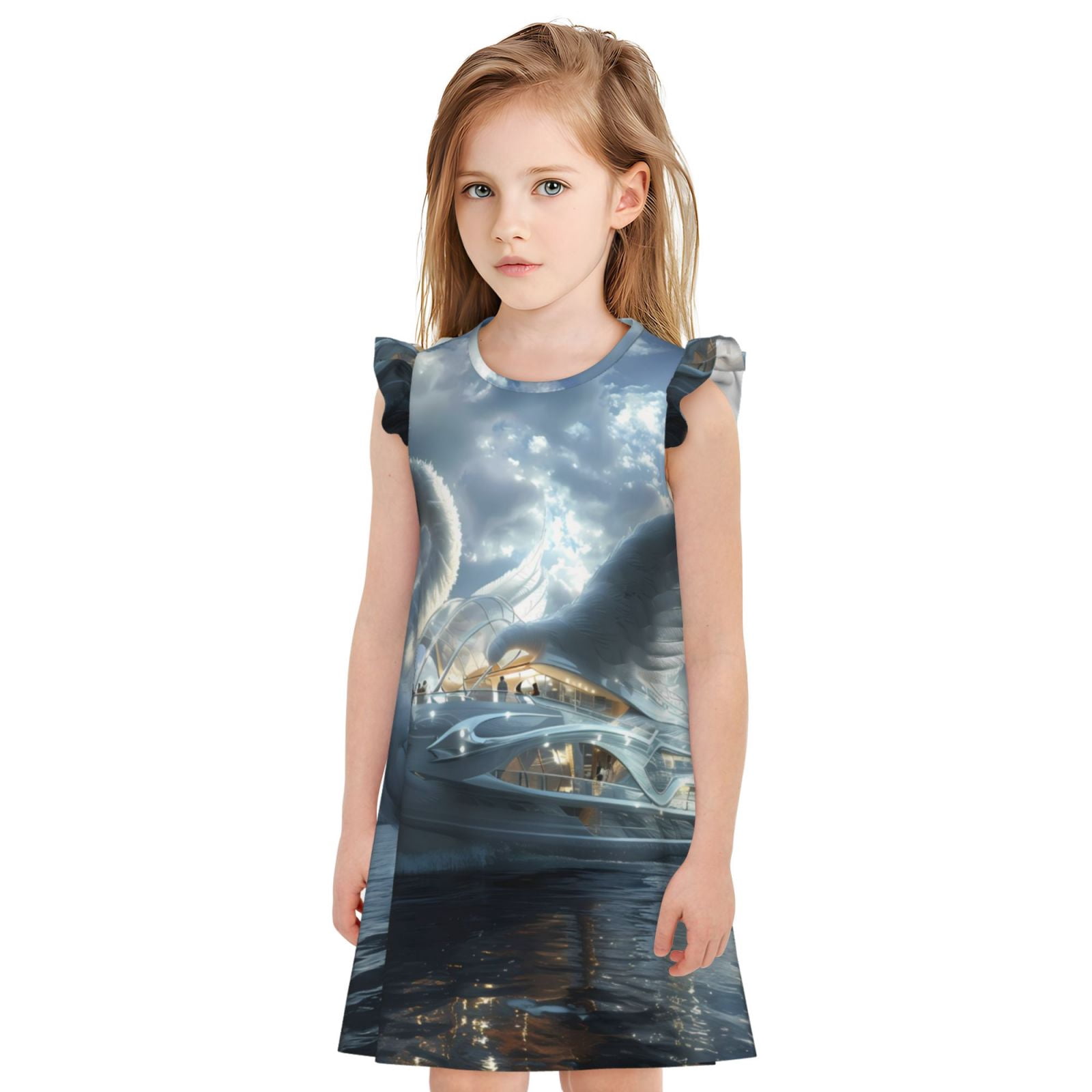 Pofeuu Fantasy Swan Yacht Design Print Girls Nightgowns, Nightgown ...