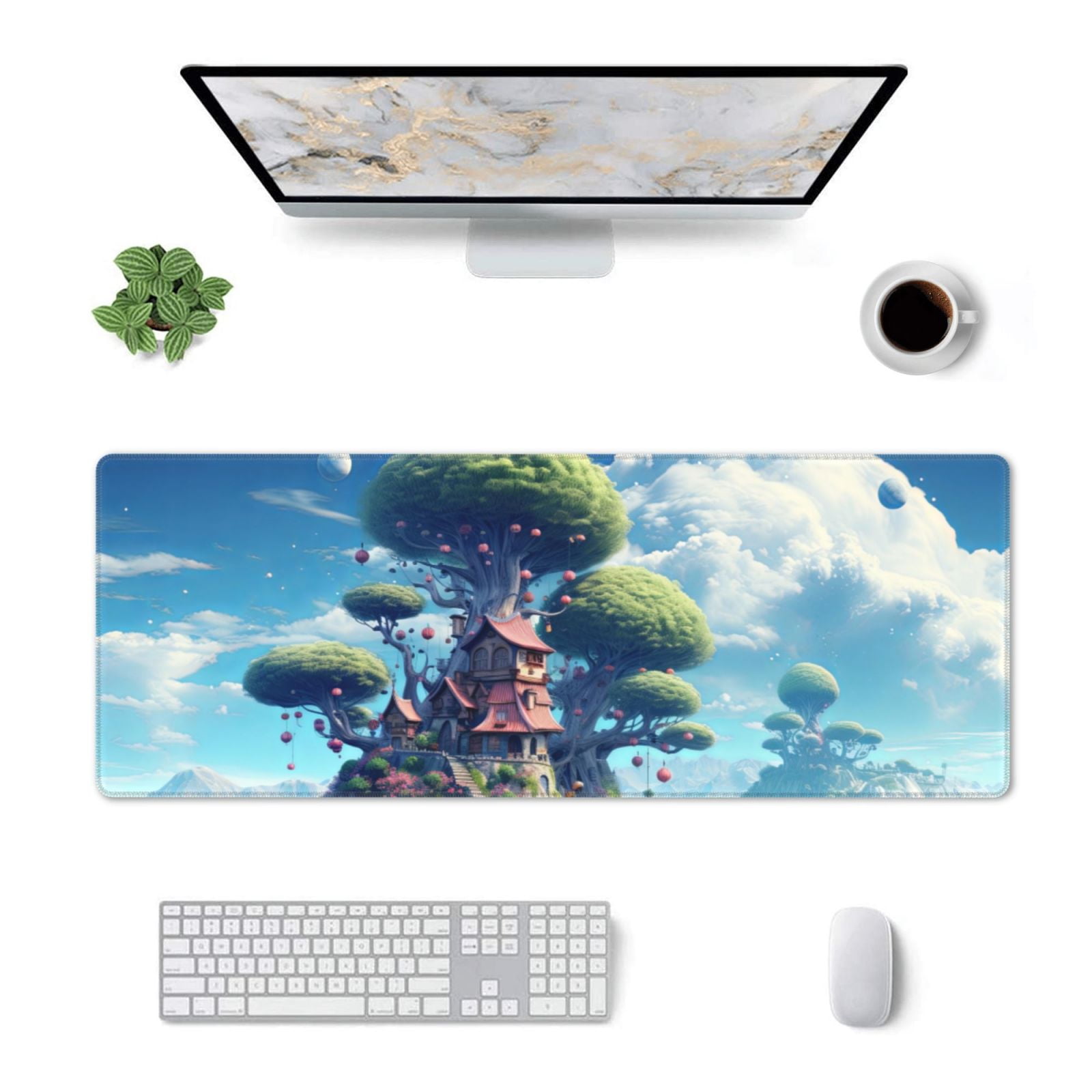 Pofeuu Fantasy Treehouse Planet Scene Print Desk Mat for Keyboard and ...