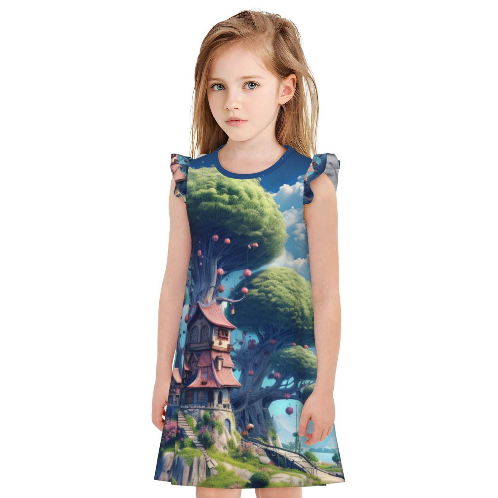 Pofeuu Fantasy Treehouse Planet Scene Print Girls Nightgowns, Nightgown ...