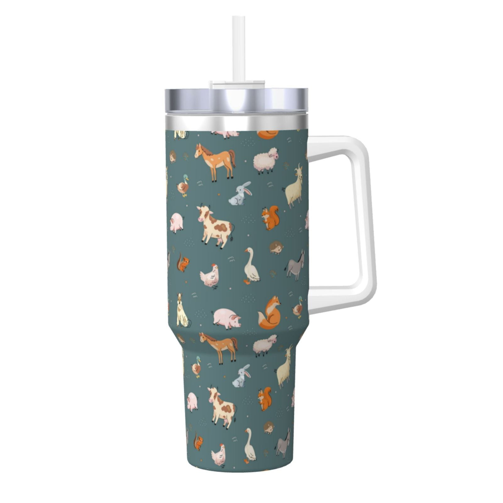 Pofeuu Farm Animal Print 40oz Ice Bully With Handle And Straw Stainless ...