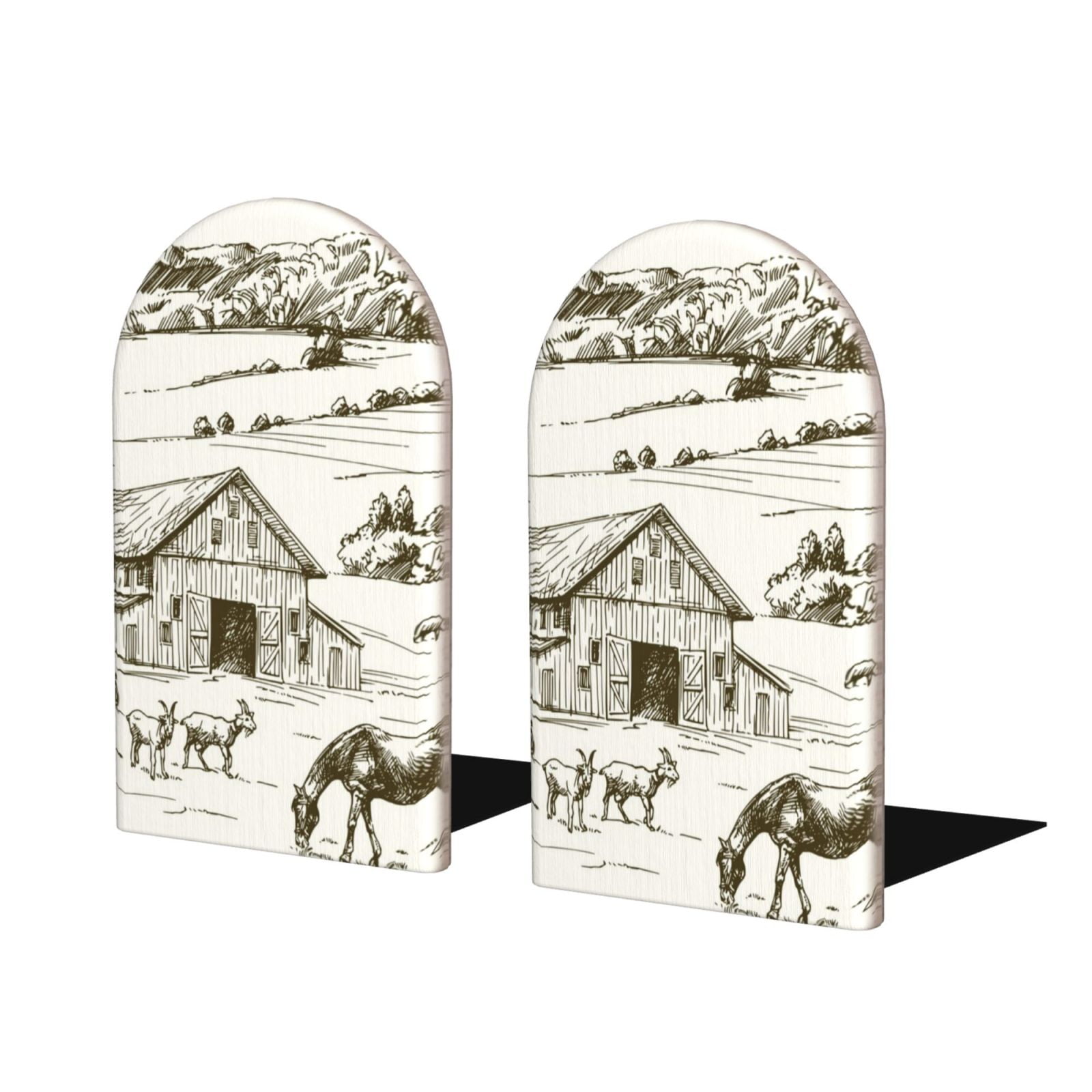 Pofeuu Farm Animals 2 Print Large Bookend Hold Heavy Books- Wood ...
