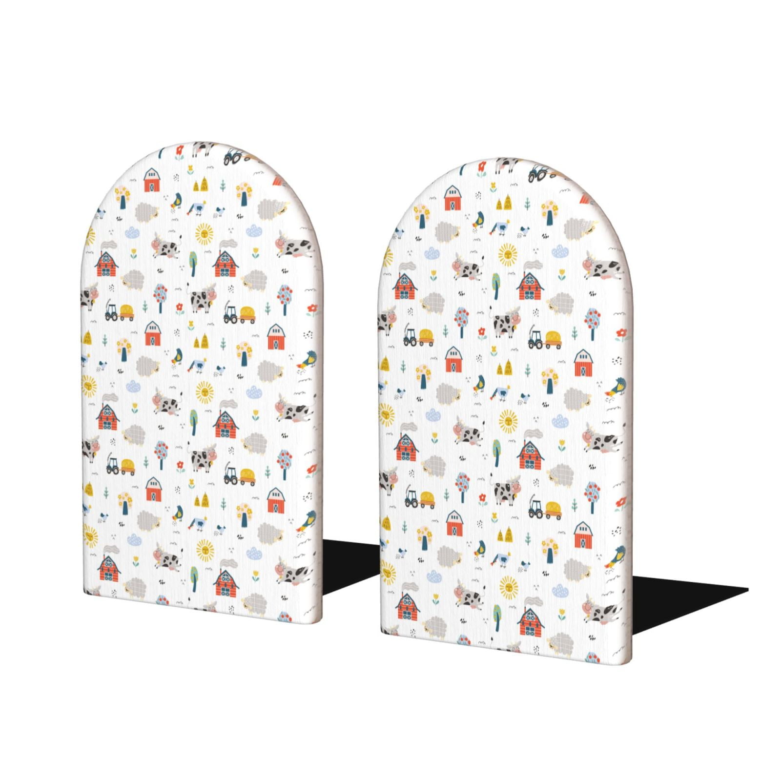 Pofeuu Farm Animals Print Large Bookend Hold Heavy Books- Wood Bookends ...