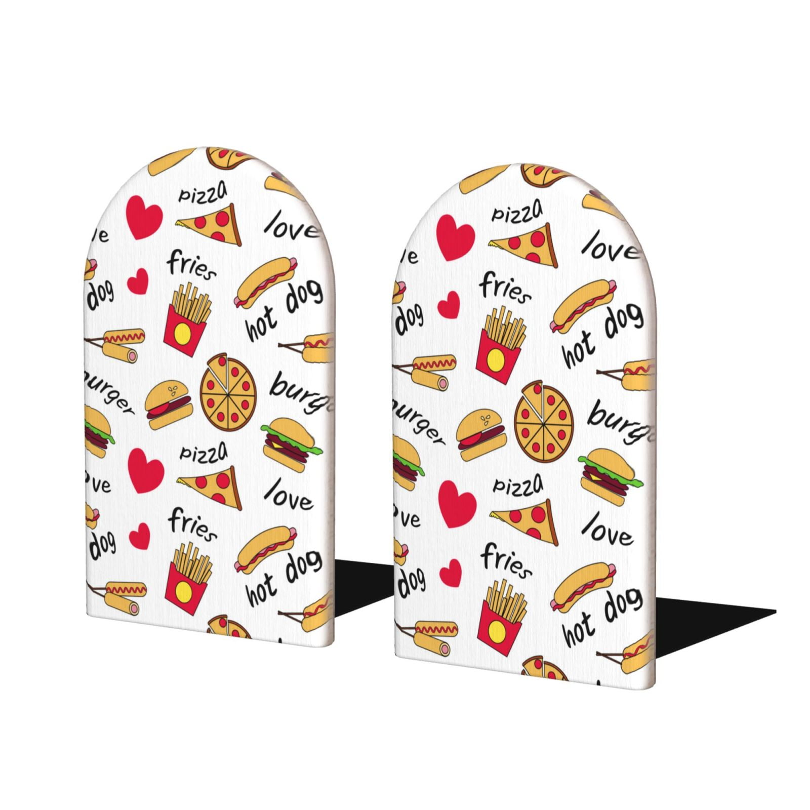 Pofeuu Fast Food Print Large Bookend Hold Heavy Books- Wood Bookends ...