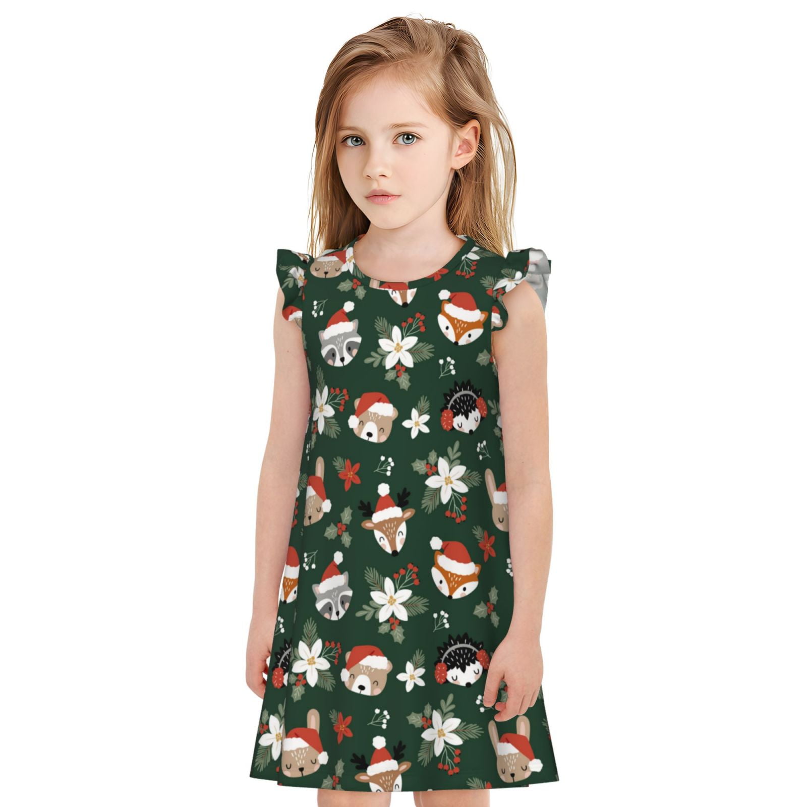 Pofeuu Festive Forest Friends Print Girls Nightgowns, Nightgown ...