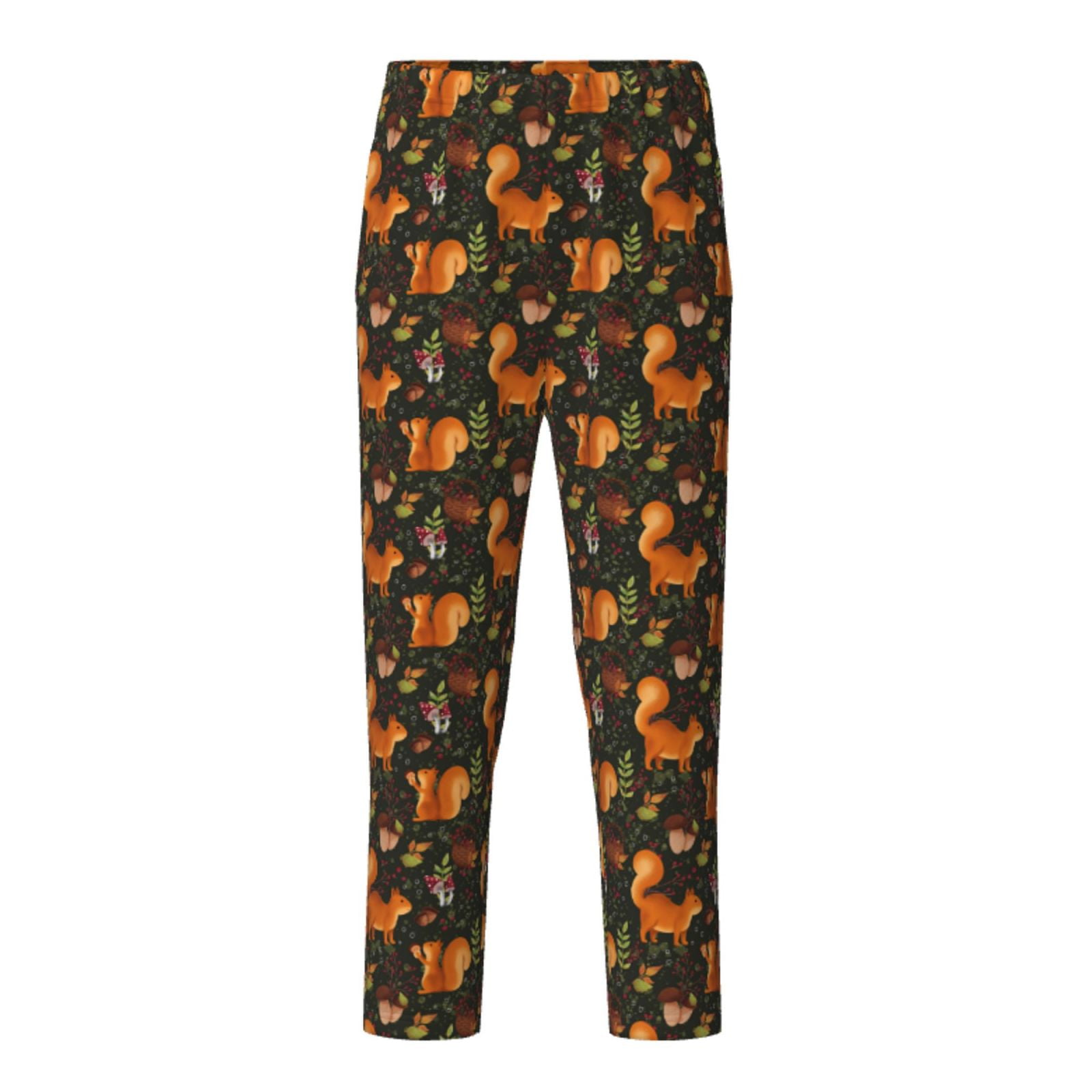 Pofeuu Festive Squirrels Dark Forest Print Teenagers' Pajama Pants ...