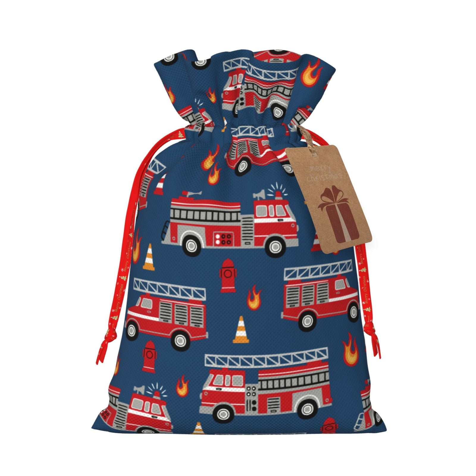 Pofeuu Fire Truck 1 Print Burlap Bags with Drawstrings Drawstring Gift ...