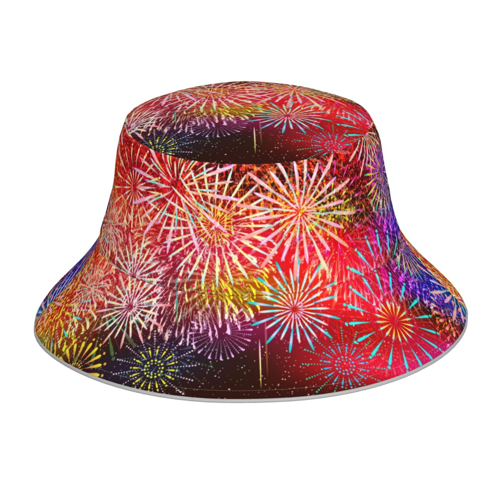 Pofeuu Fireworks Print Bucket Hat for Women Men Reflective Bucket Hats ...