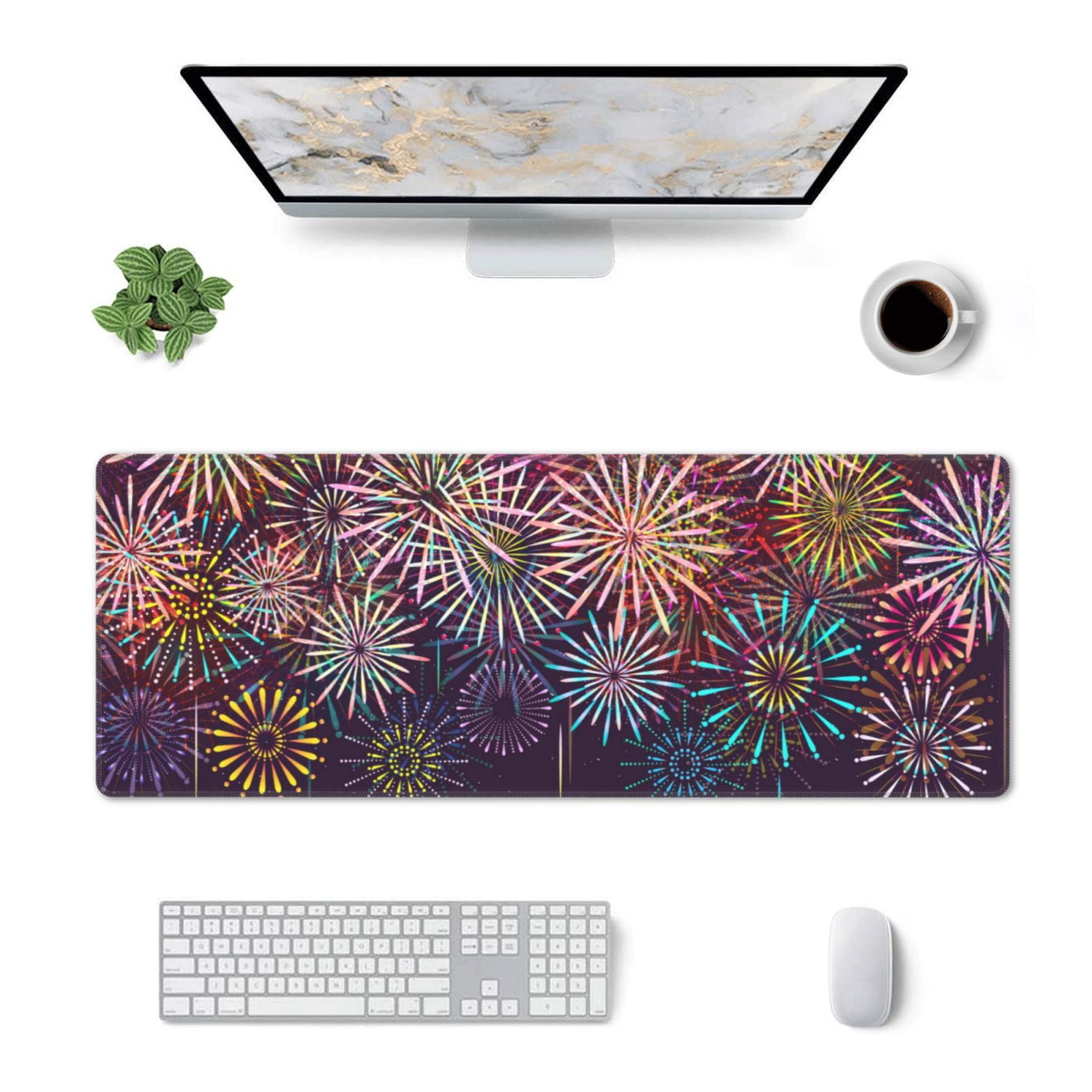 Pofeuu Fireworks2 Print Desk Mat for Keyboard and Mouse，Computer Desk ...