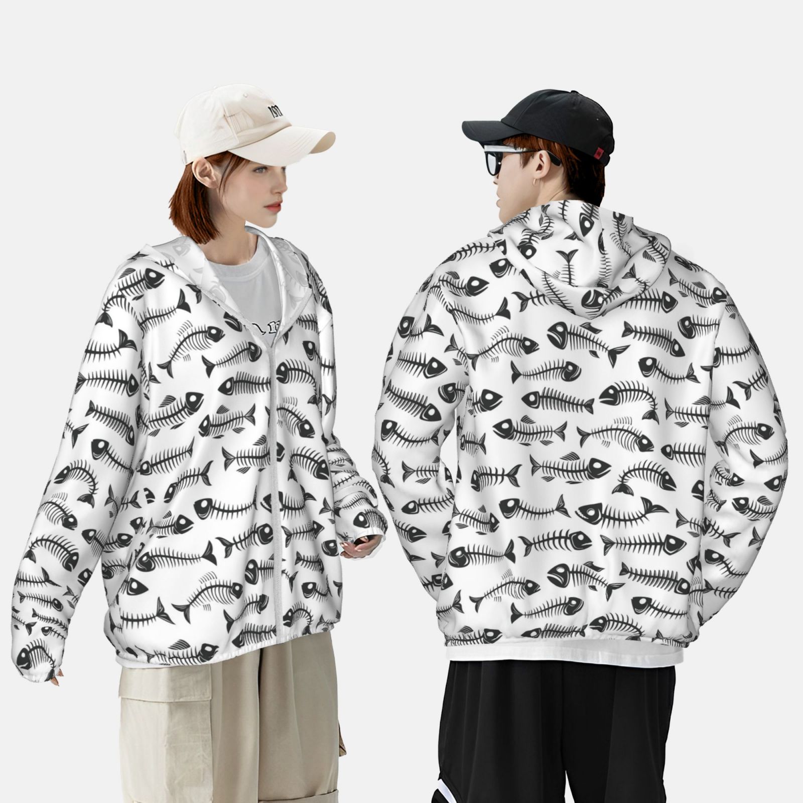 Pofeuu Fish Bones Print Sun Protection Outdoor Lightweight Full Zip UV ...