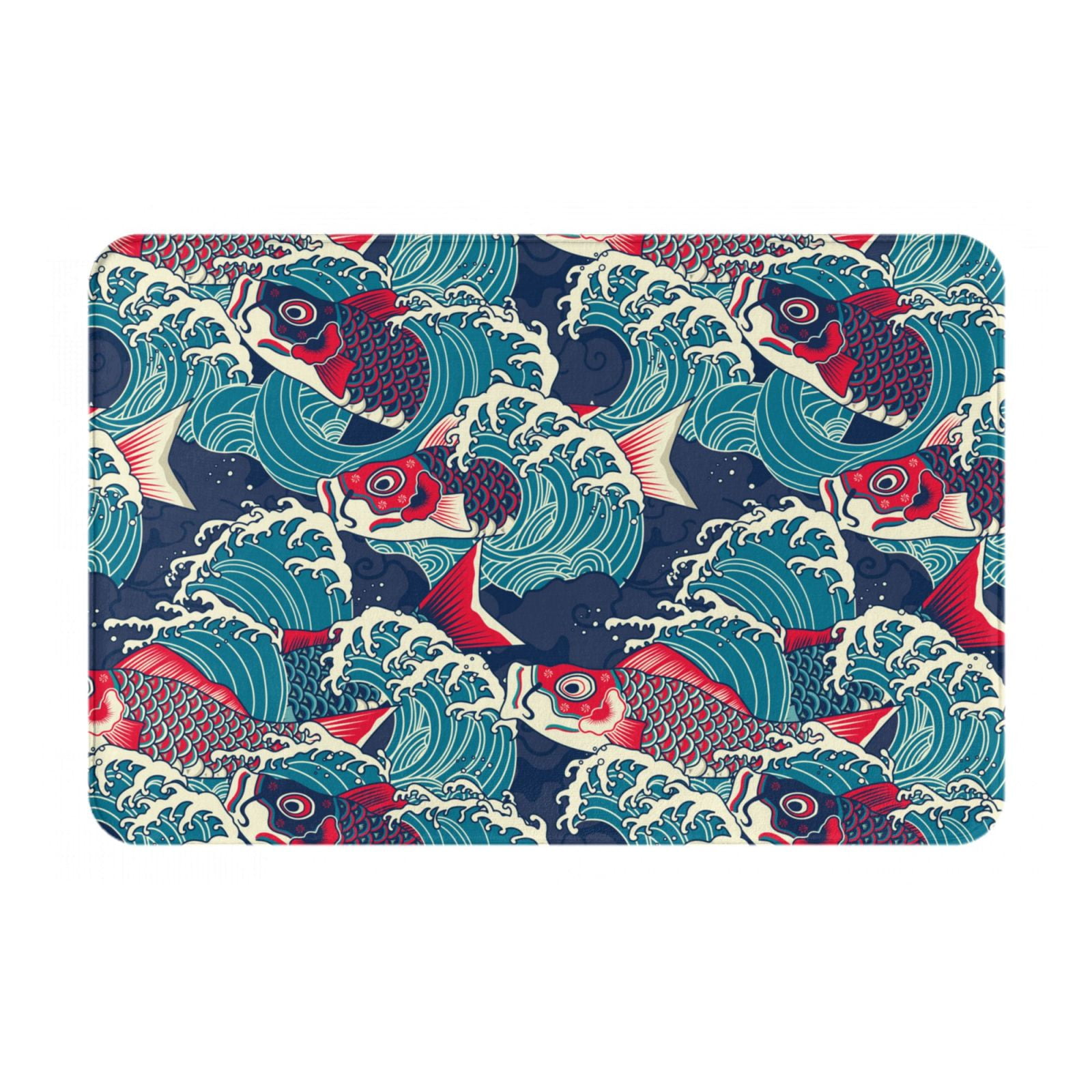 Pofeuu Fish In The Wave Print Flannel Doormats Rug16"x24"Rug Washable ...