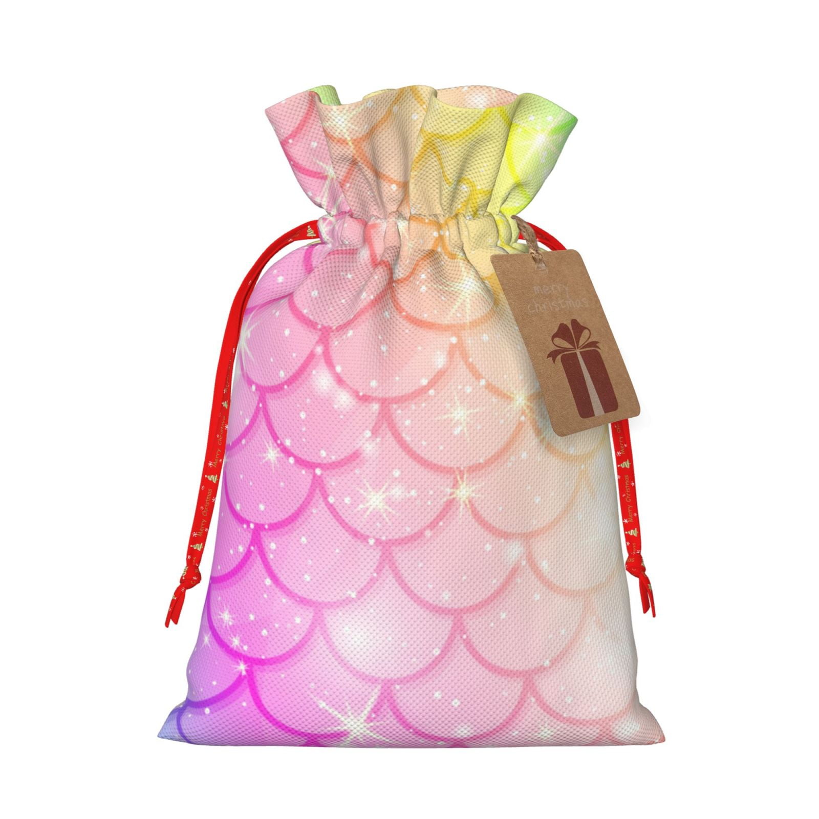 Pofeuu Fish Scale Print Burlap Bags with Drawstrings Drawstring Gift ...