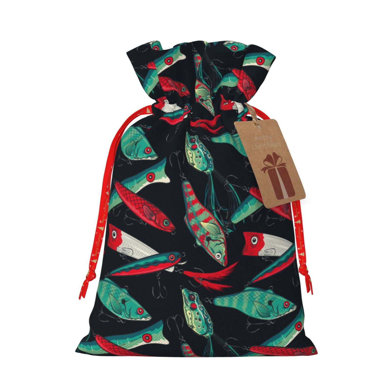 Pofeuu Fishing Lure Print Burlap Bags with Drawstrings Drawstring Gift ...