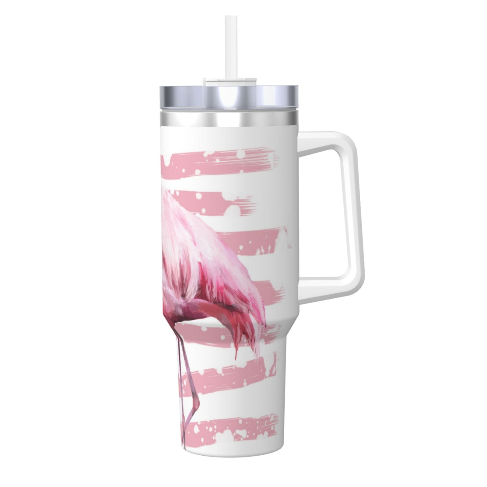 Pofeuu Flamingo Print 40oz Ice Bully With Handle And Straw Stainless ...