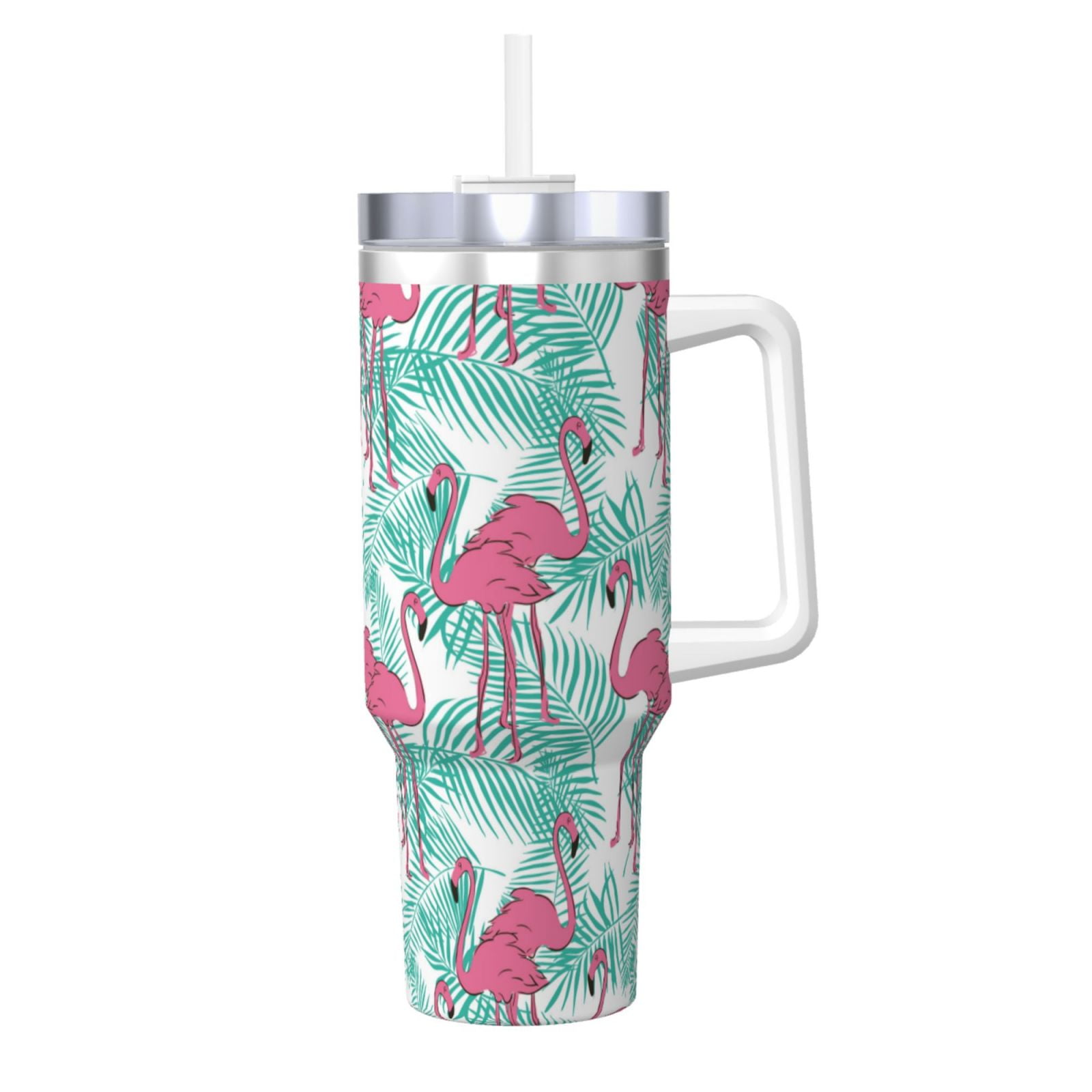 Pofeuu Flamingo Print 40oz Ice Bully With Handle And Straw Stainless ...