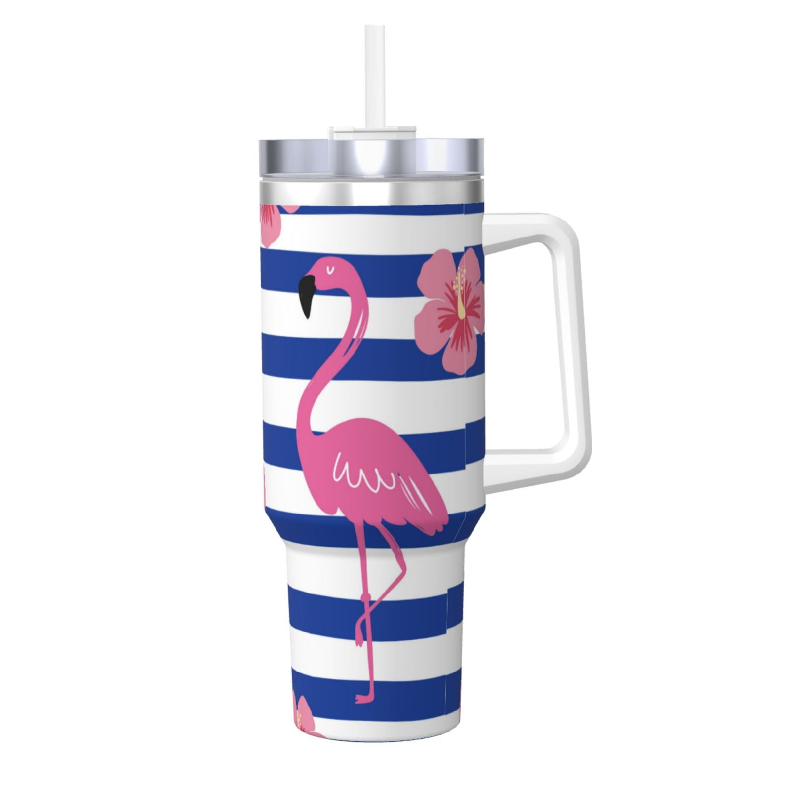 Pofeuu Flamingo Print 40oz Ice Bully With Handle And Straw Stainless ...