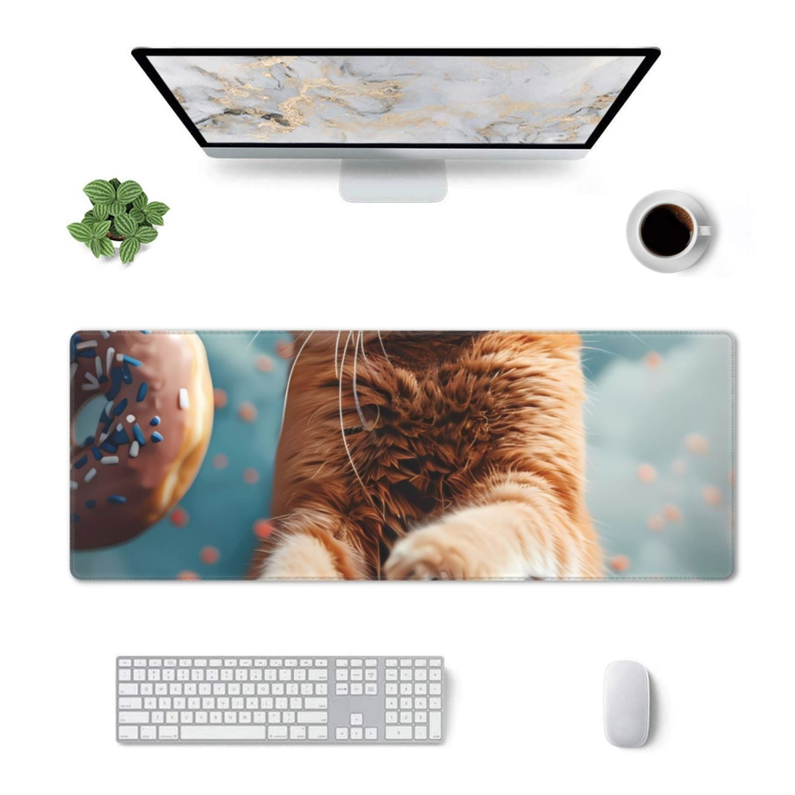 Pofeuu Floating Cat And Donuts Print Desk Mat for Keyboard and Mouse ...