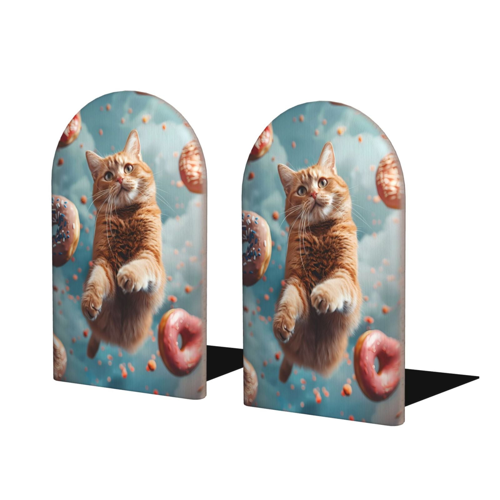 Pofeuu Floating Cat And Donuts Print Large Bookend Hold Heavy Books ...