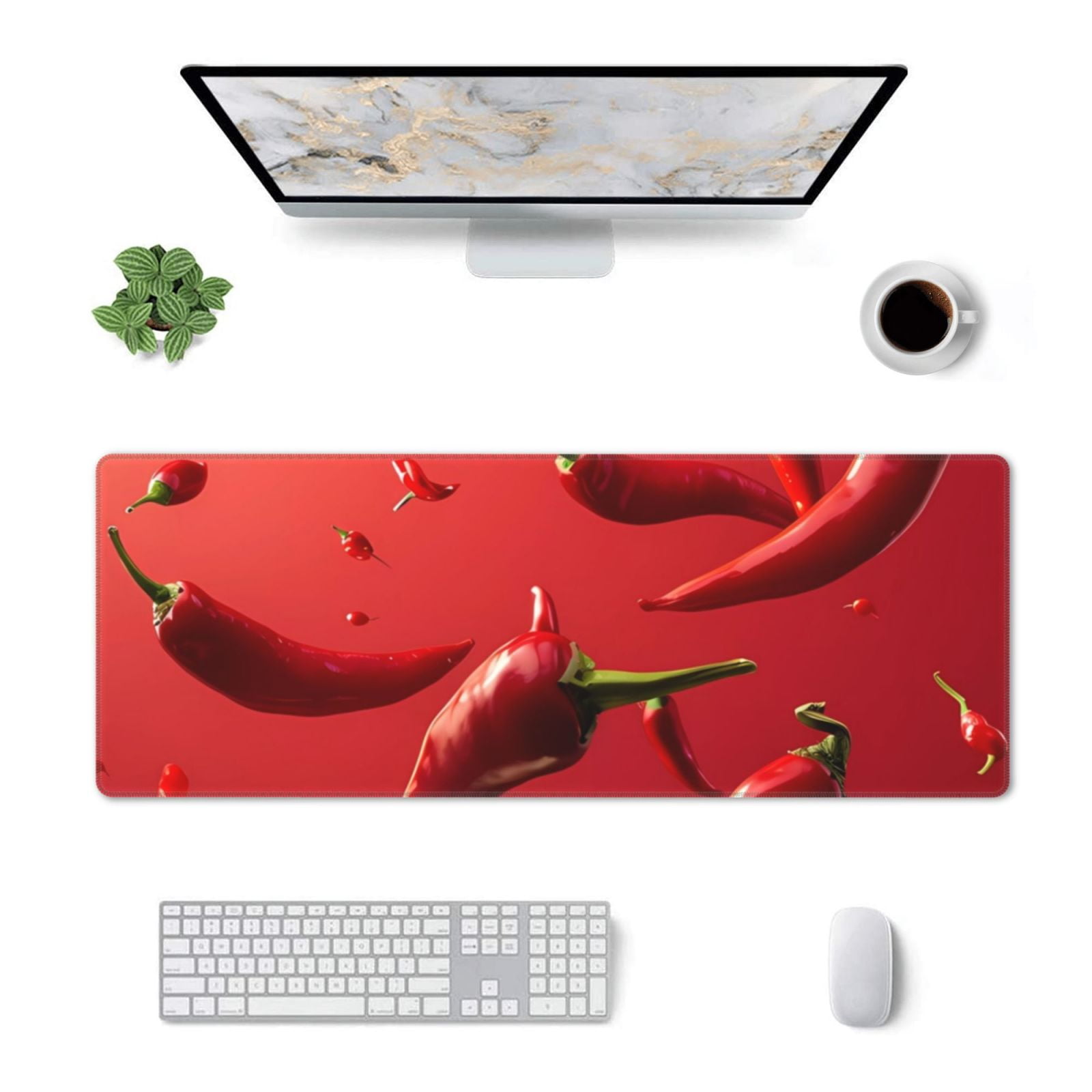 Pofeuu Floating Red Chili Peppers Print Desk Mat for Keyboard and Mouse ...