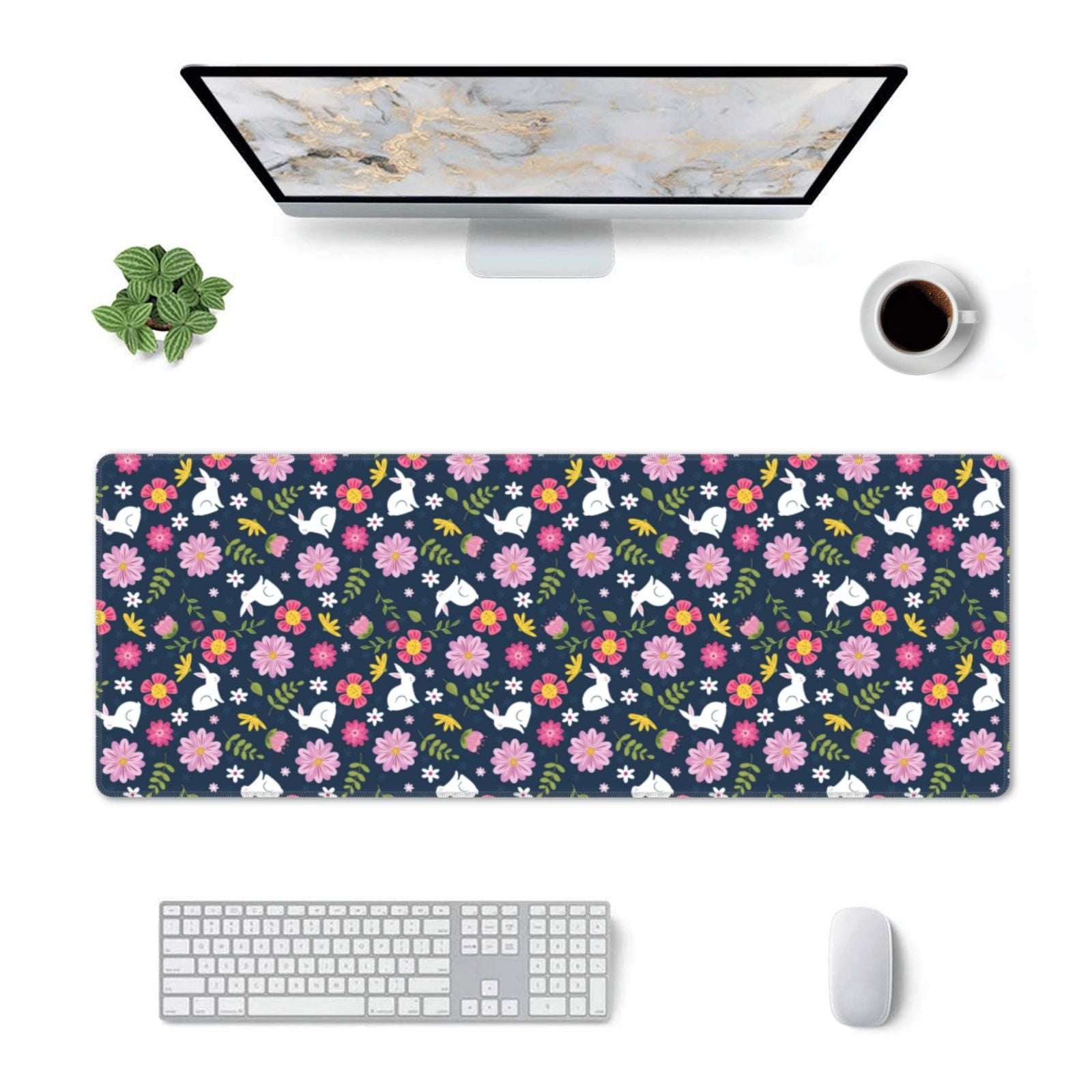 Pofeuu Floral Rabbit Print Desk Mat for Keyboard and Mouse，Computer ...