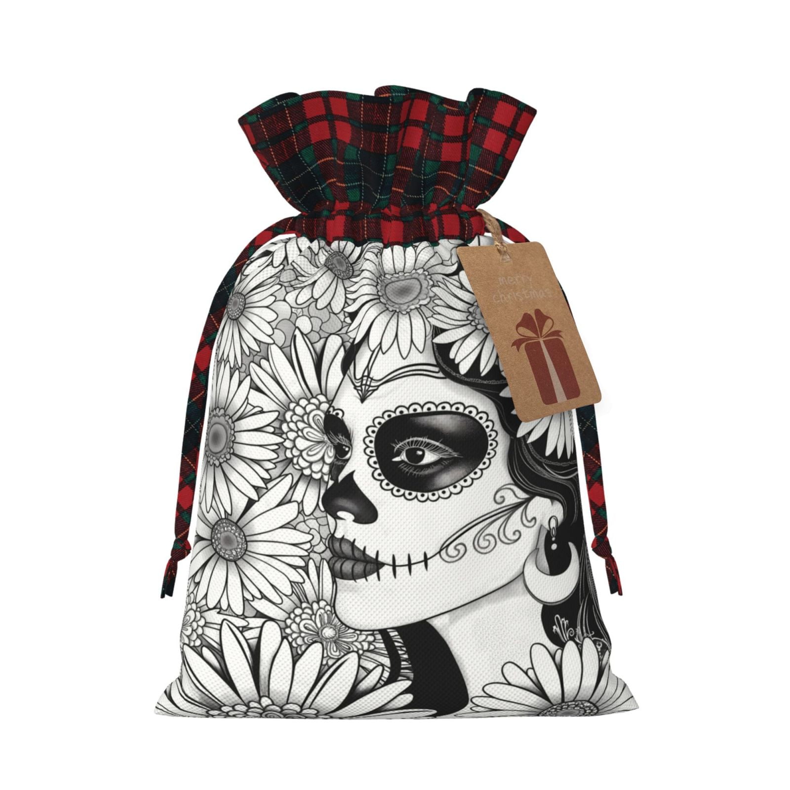 Pofeuu Floral Sugar Skull Portrait Print Burlap Bags with Drawstrings ...