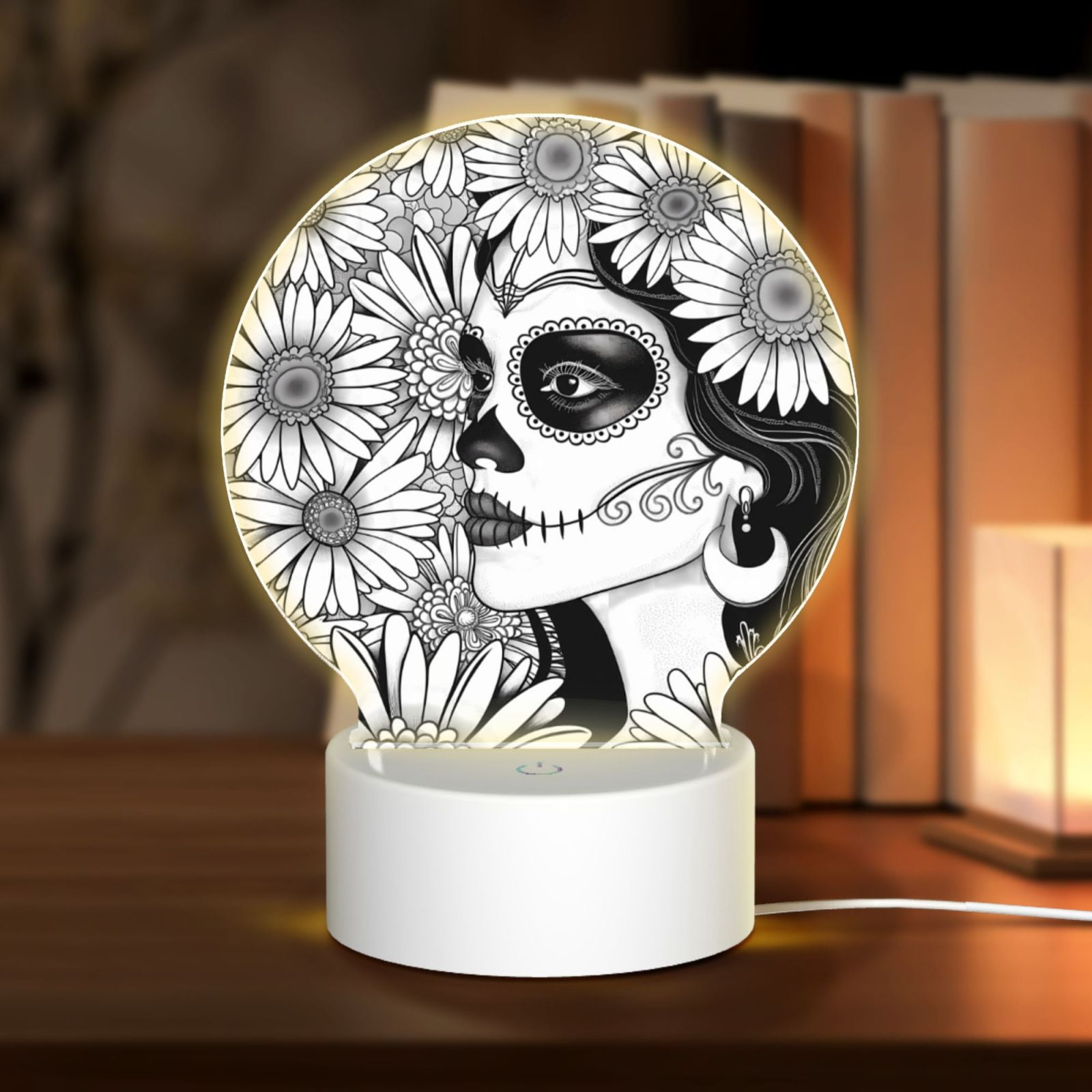 Pofeuu Floral Sugar Skull Portrait Print LED Christmas Night Light Lamp ...