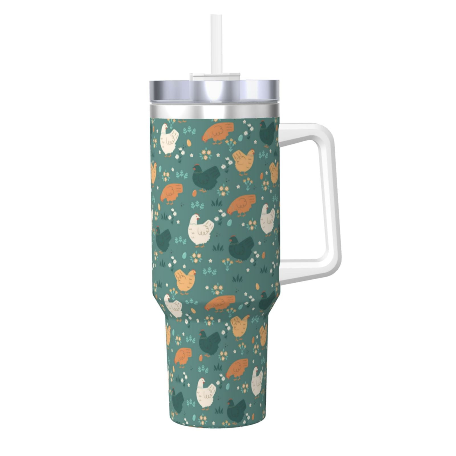 Pofeuu Flowe Rooster Print 40oz Ice Bully With Handle And Straw ...