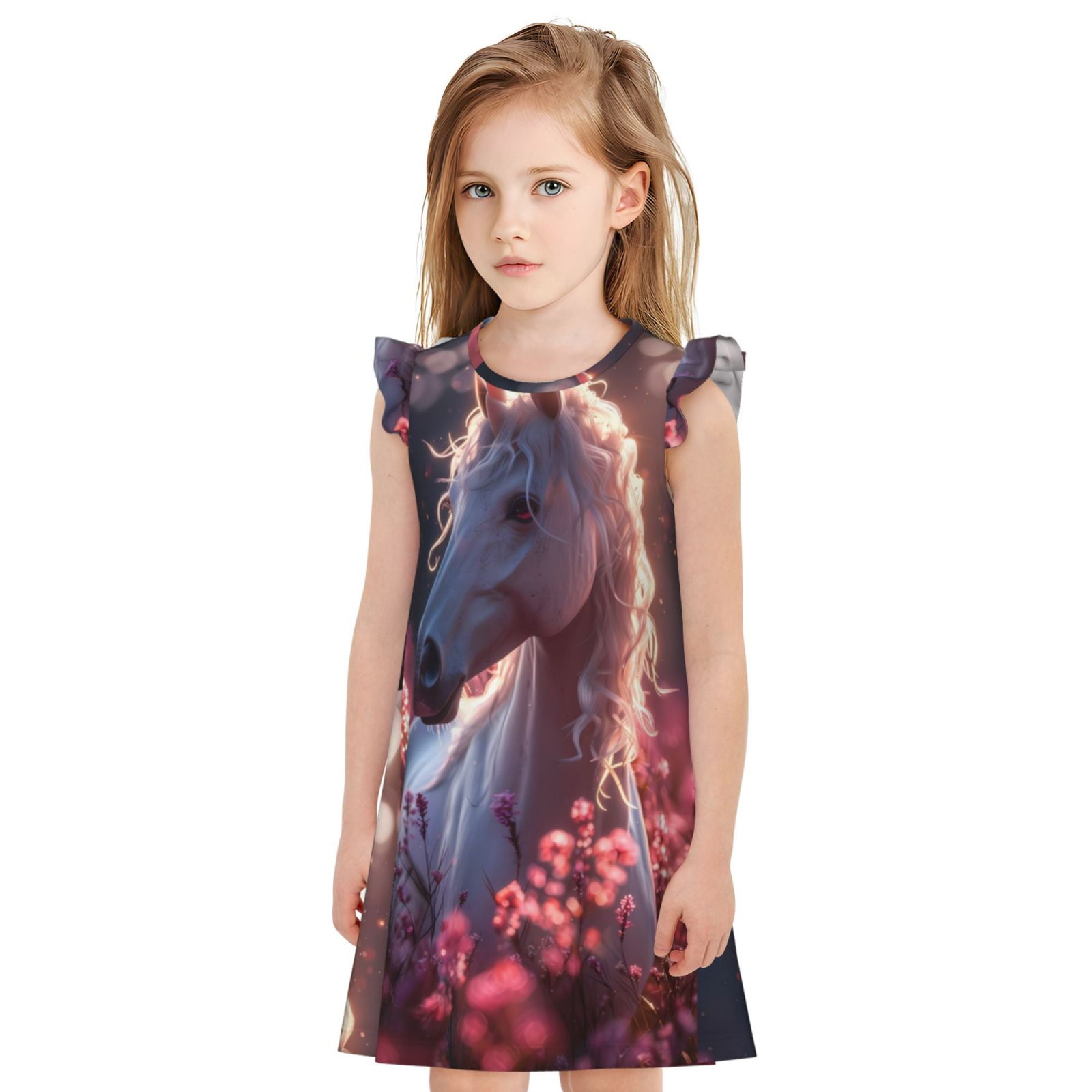 Pofeuu Flower White Horse Print Girls Nightgowns, Nightgown Princess ...