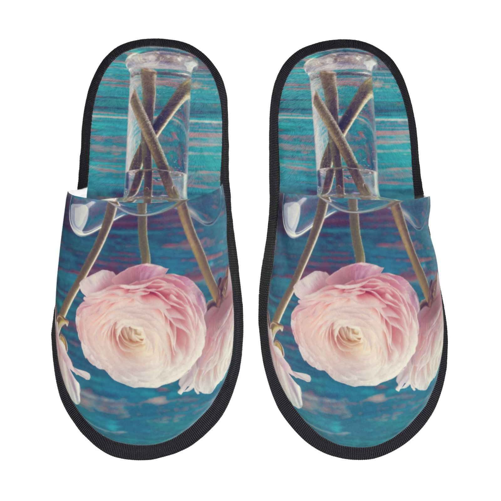 Pofeuu Flowers in Glass Vase Print EVA Fuzzy House super light Slippers ...
