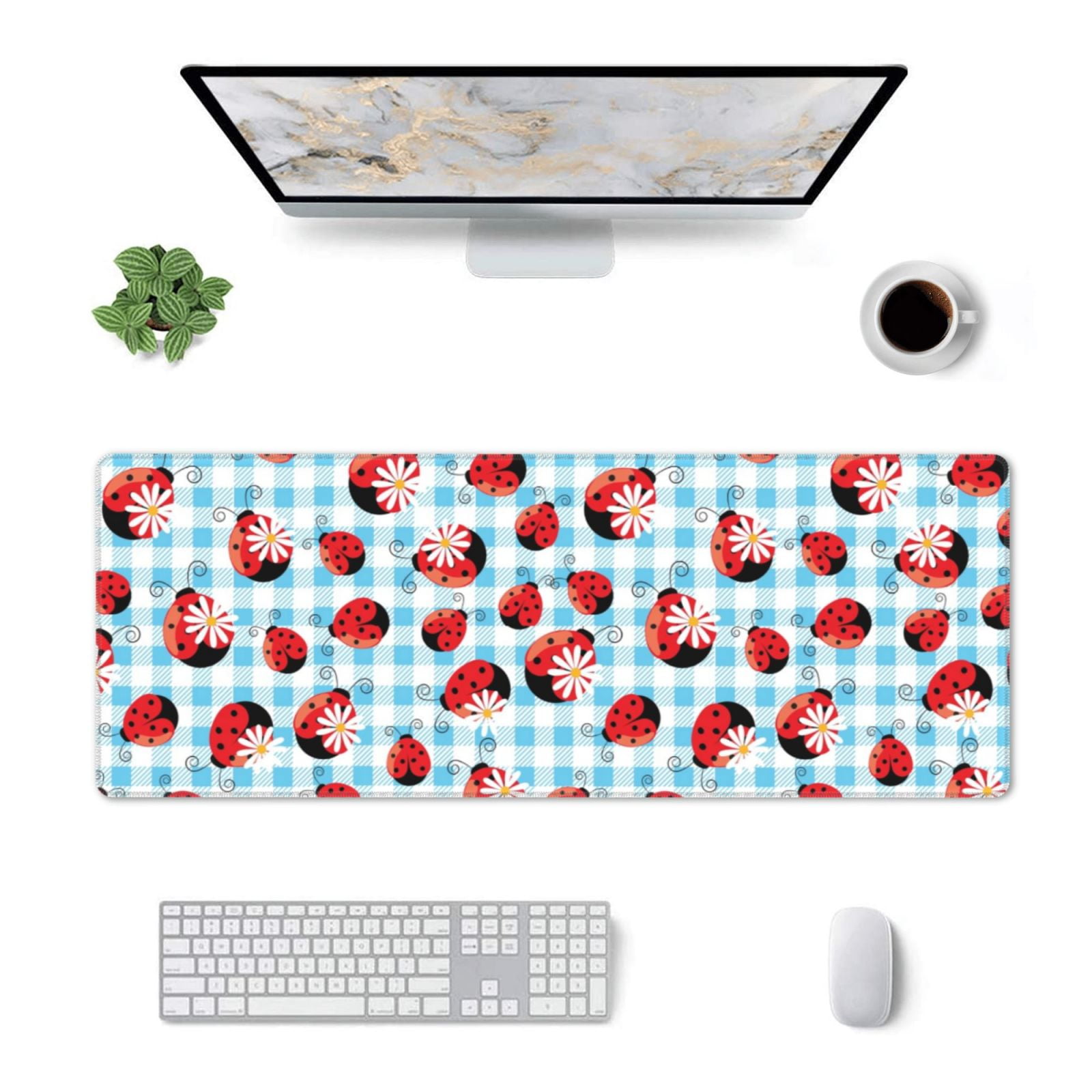 Pofeuu Flowers and Lady Bugs Print Desk Mat for Keyboard and Mouse ...