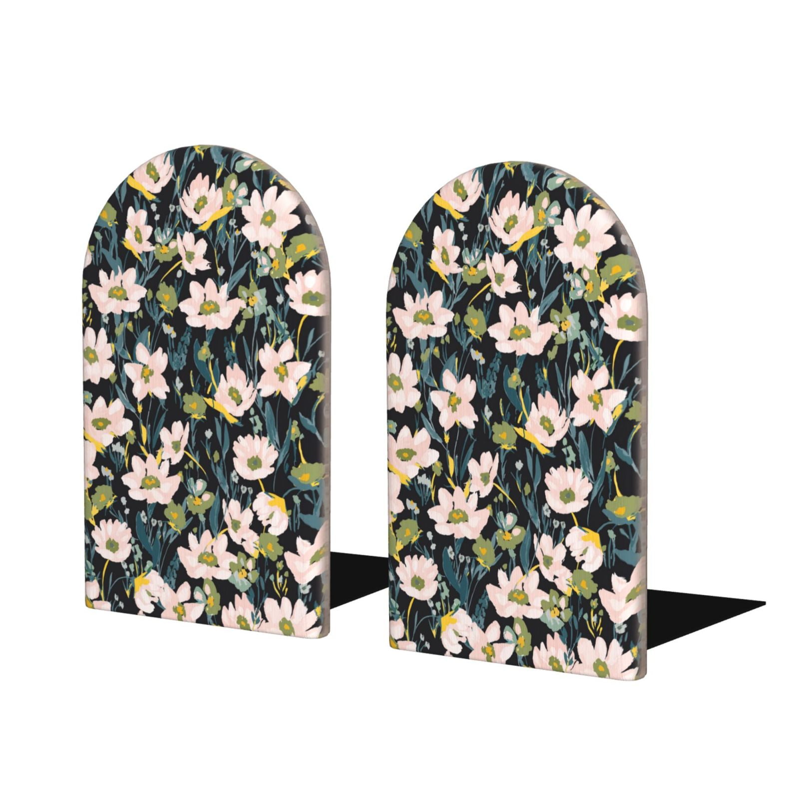 Pofeuu Flowers Print Large Bookend Hold Heavy Books- Wood Bookends for ...