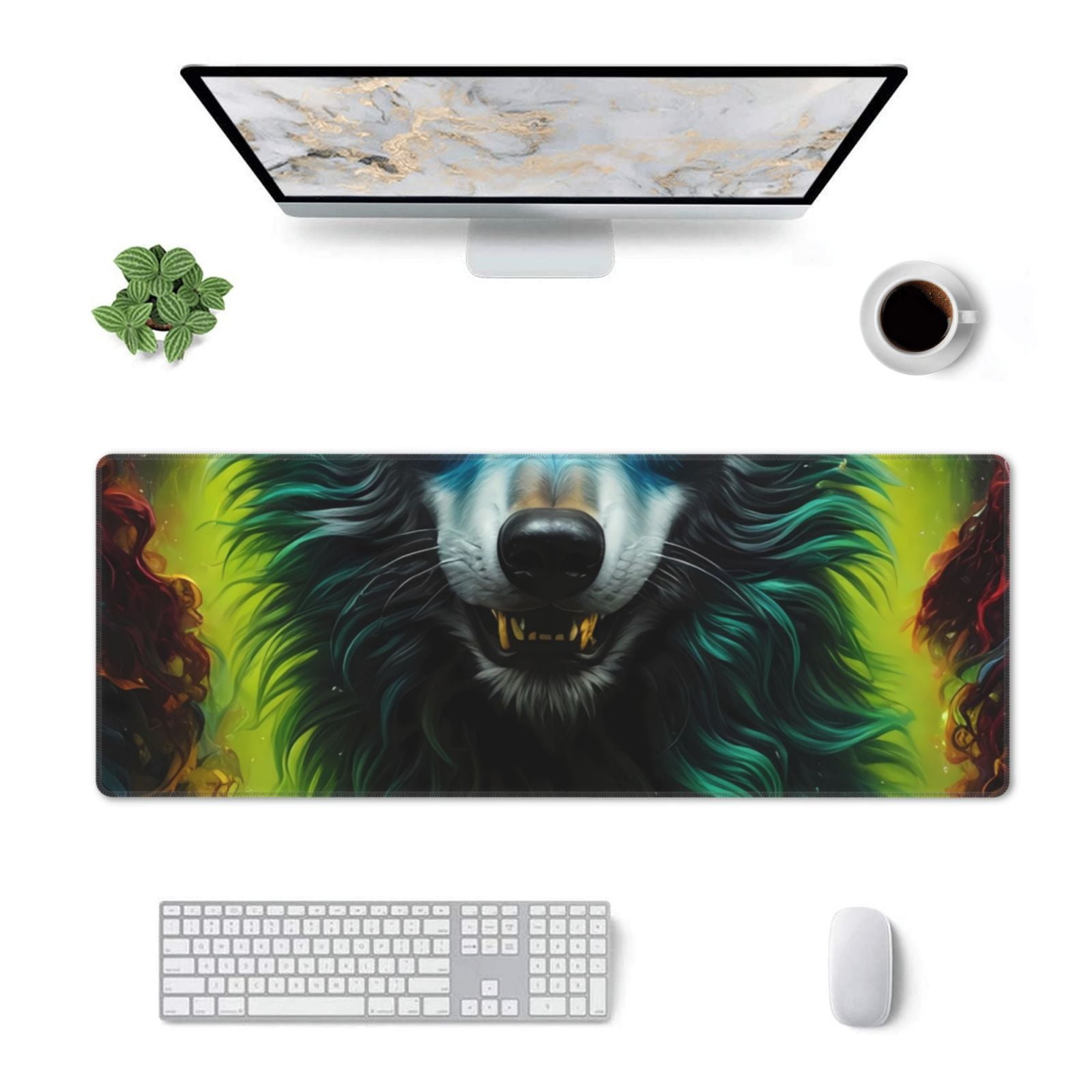 Pofeuu Fluorescent Wolf Print Desk Mat for Keyboard and Mouse，Computer ...