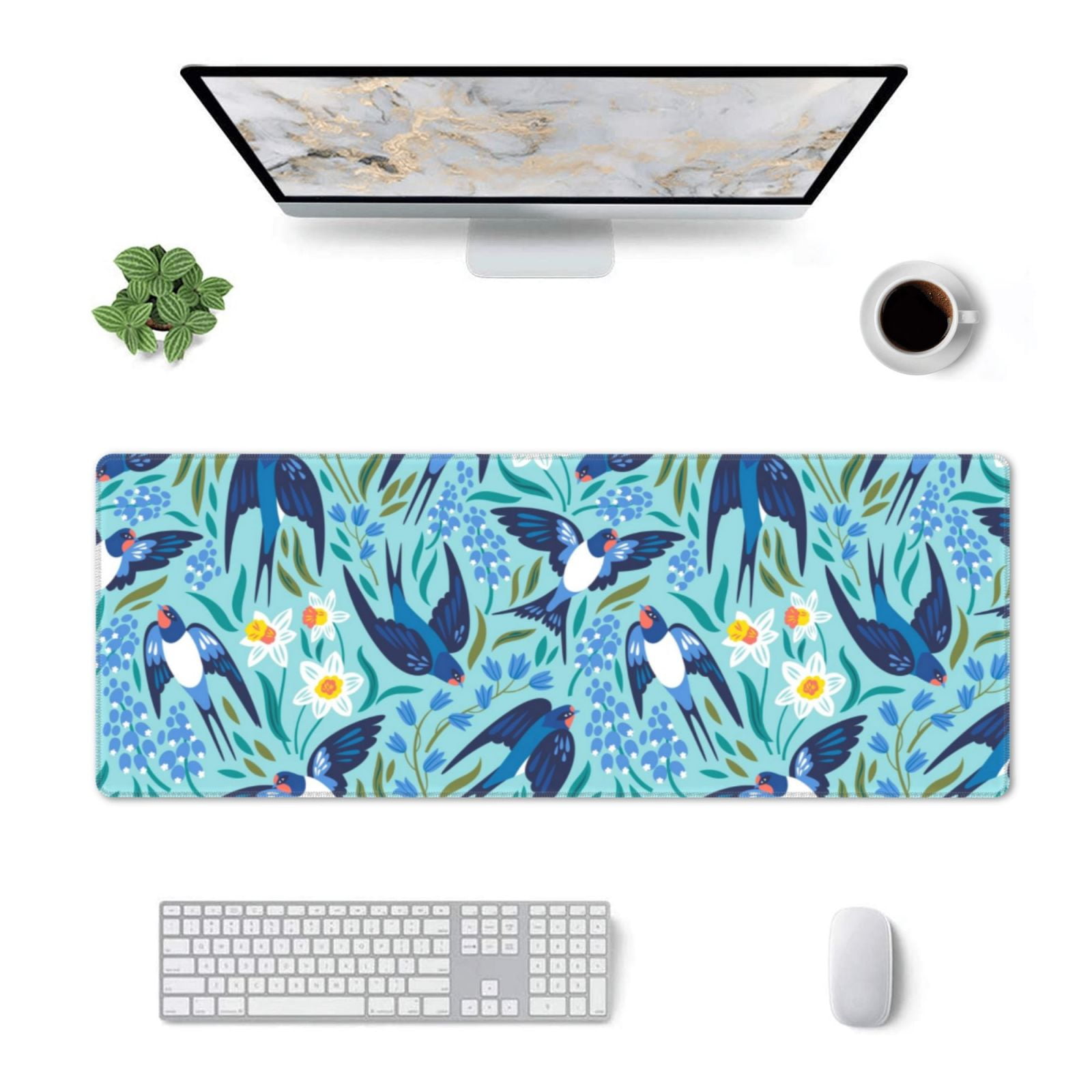 Pofeuu Flying Swallows Print Desk Mat for Keyboard and Mouse，Computer ...