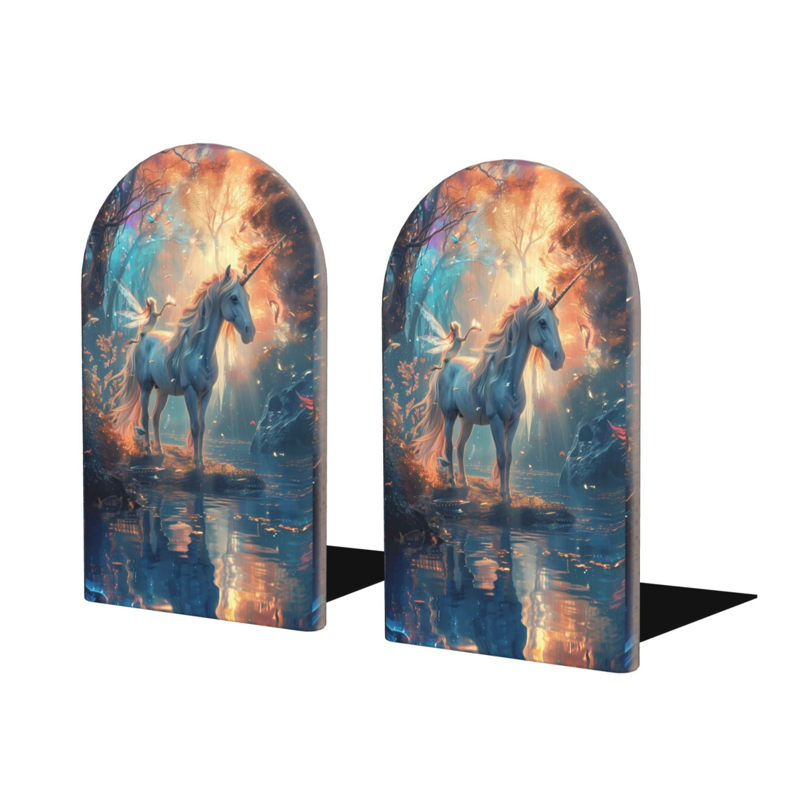 Pofeuu Forest Lake White Horse Print Large Bookend Hold Heavy Books ...