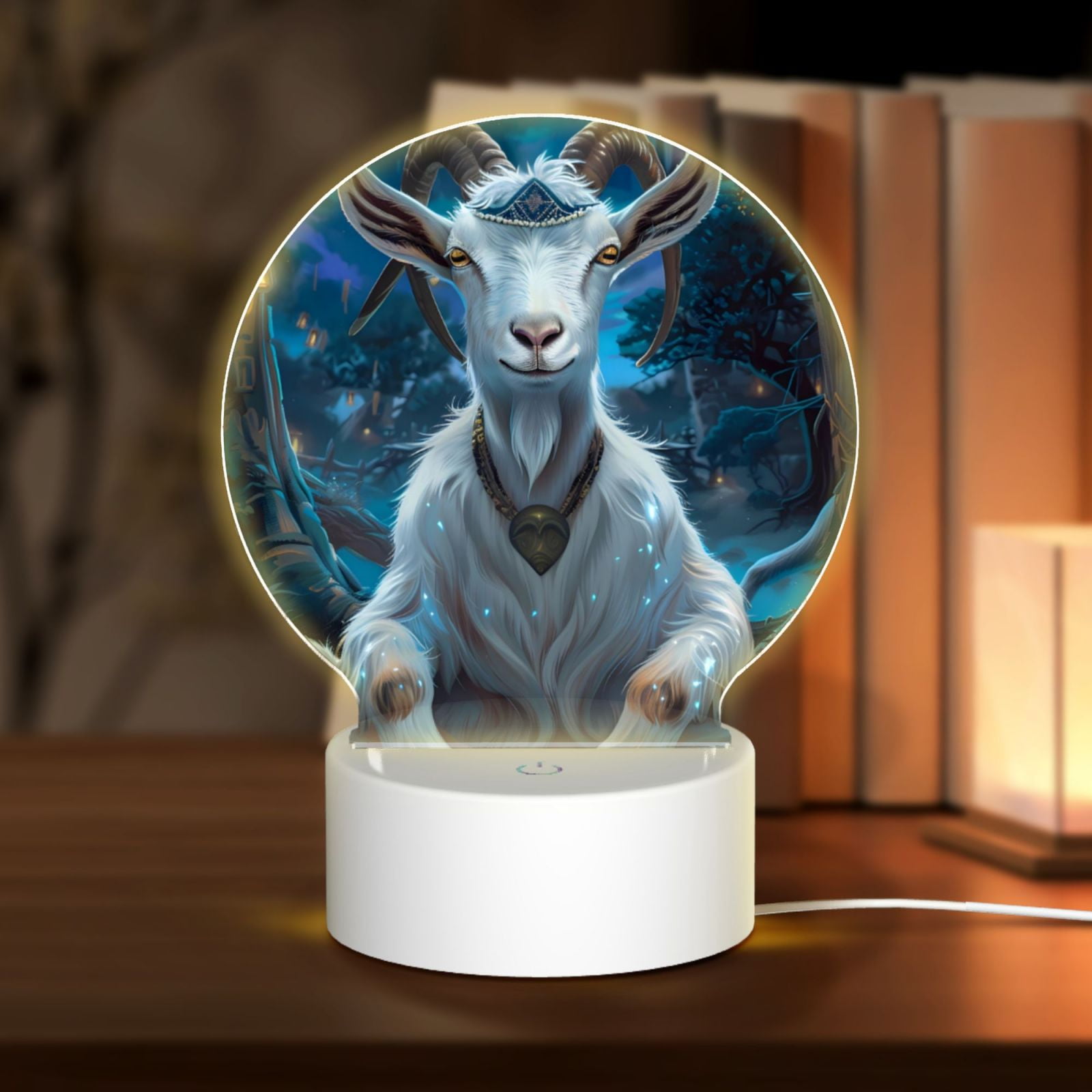 Pofeuu Forest Meditating Goat Print LED Christmas Night Light Lamp Base ...
